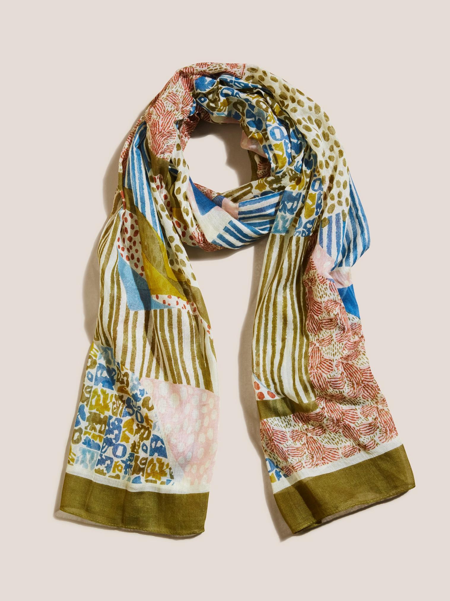 Patchwork Print Modal Scarf in GREEN MULTI | White Stuff