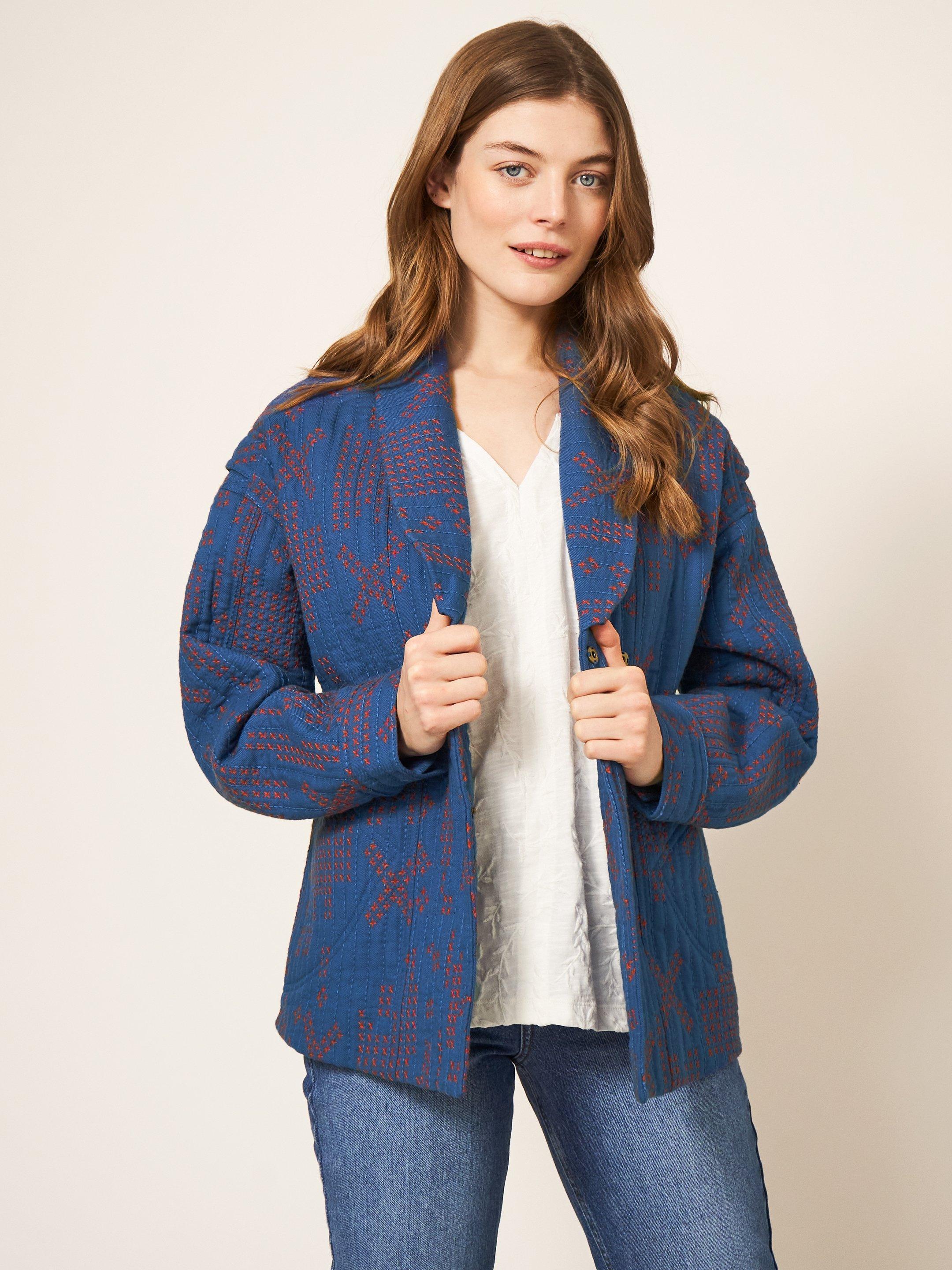 Della Cross Stitch Jacket in BLUE MULTI | White Stuff