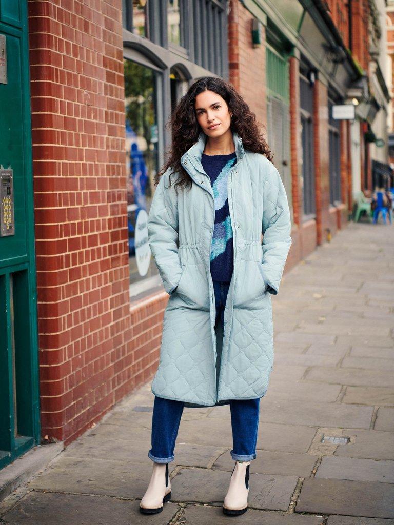 Maddison Quilted Coat in MID BLUE | White Stuff Maddison Quilted Coat in MID BLUE | White Stuff