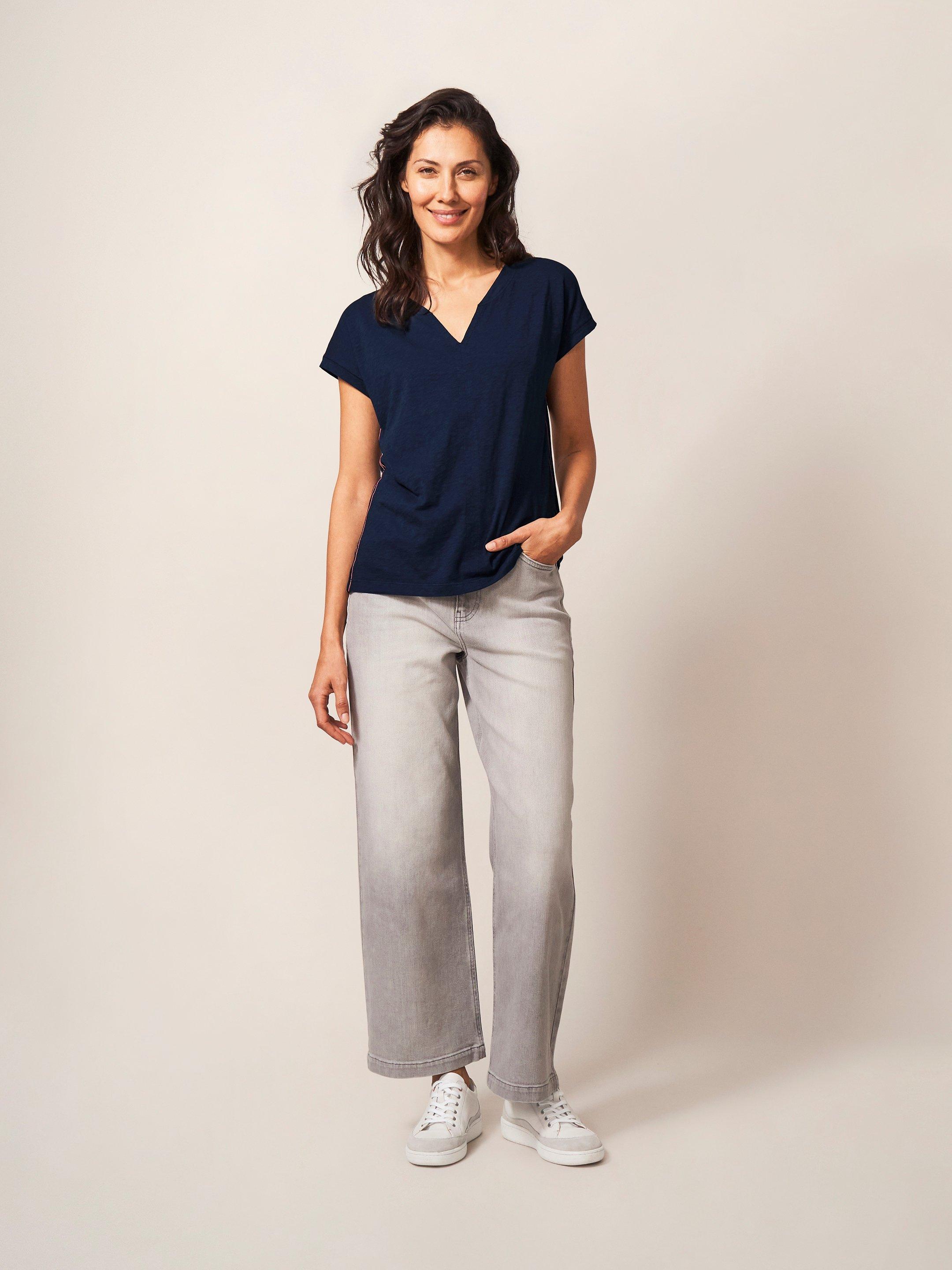 Nelly Notch Neck Tee in DARK NAVY | White Stuff