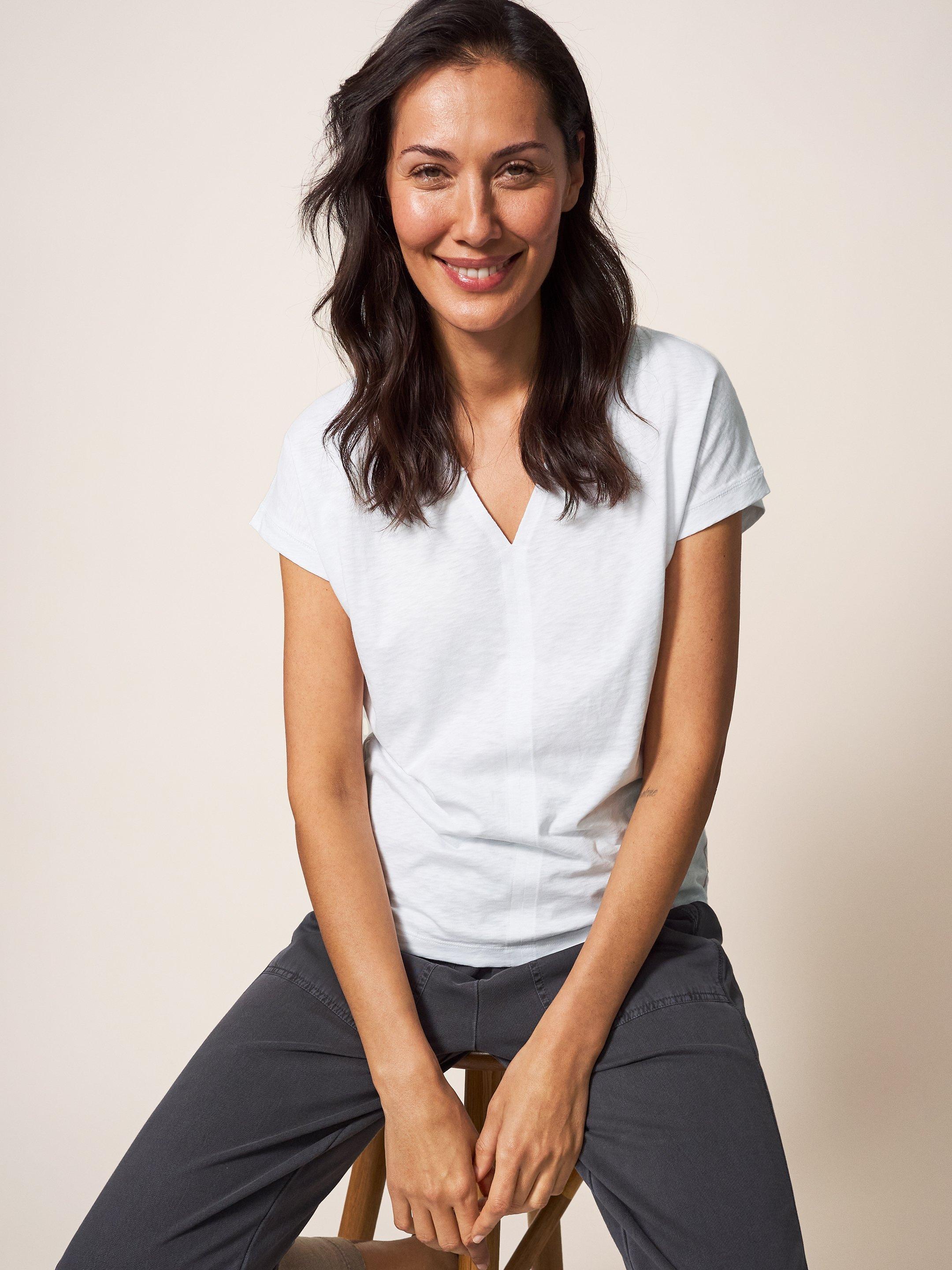 Nelly Notch Neck Tee in NATURAL WHITE | White Stuff