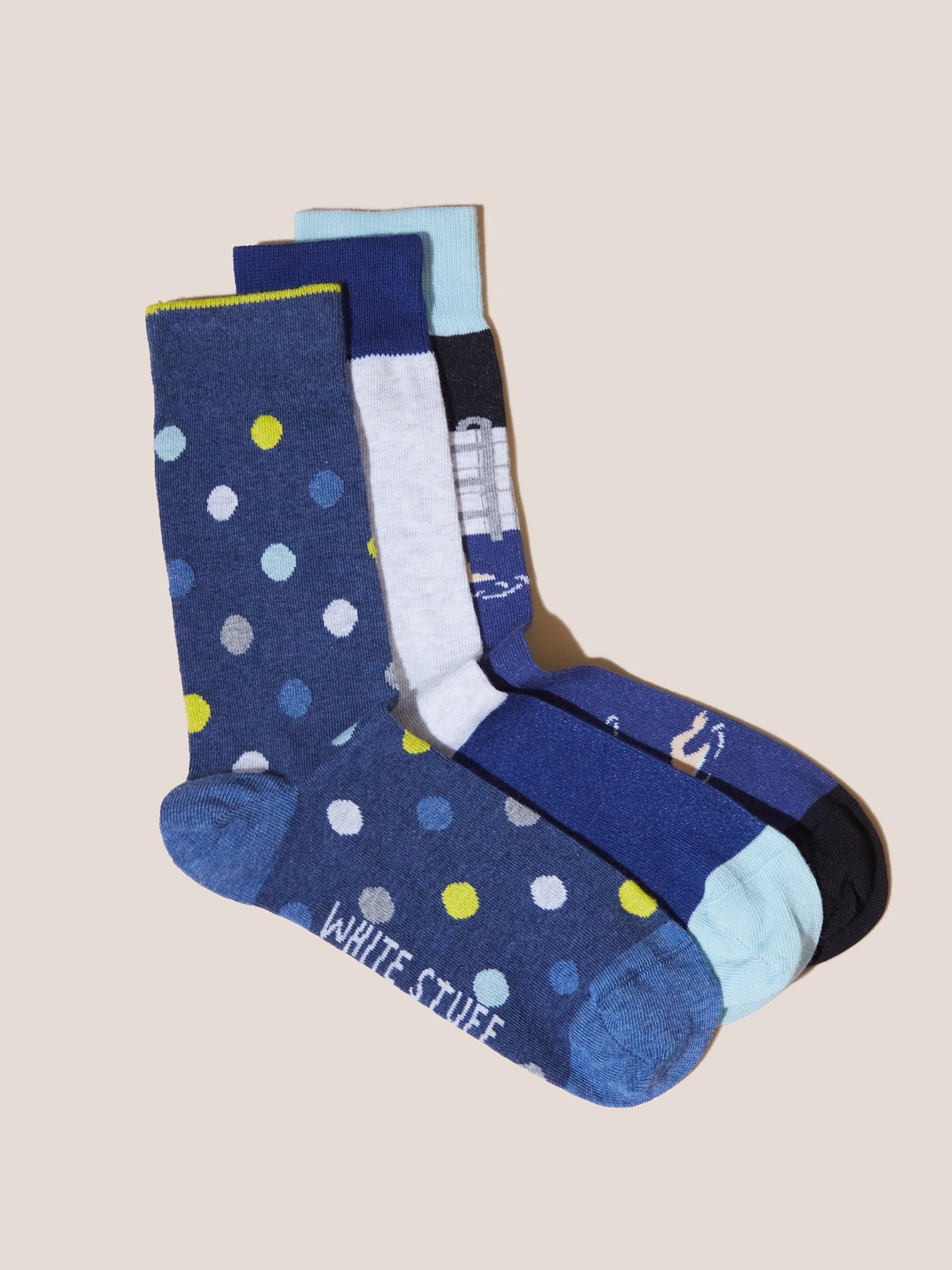 3 Pack Swimming Socks in BLUE MULTI | White Stuff