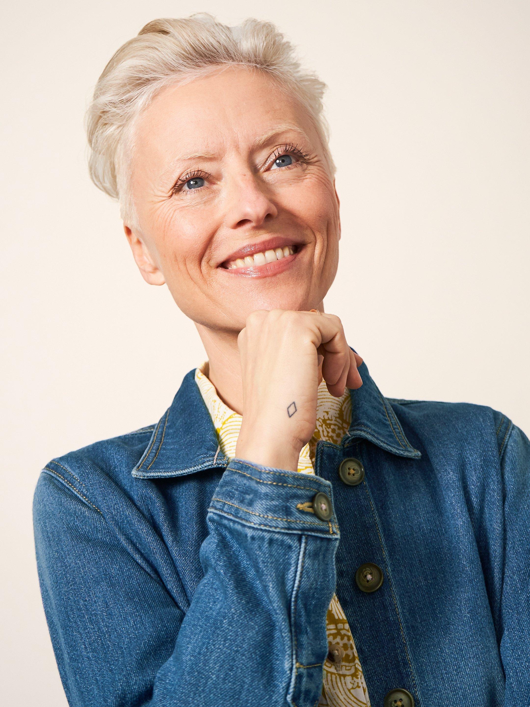 Carrie Denim Cotton Jacket in MID DENIM | White Stuff