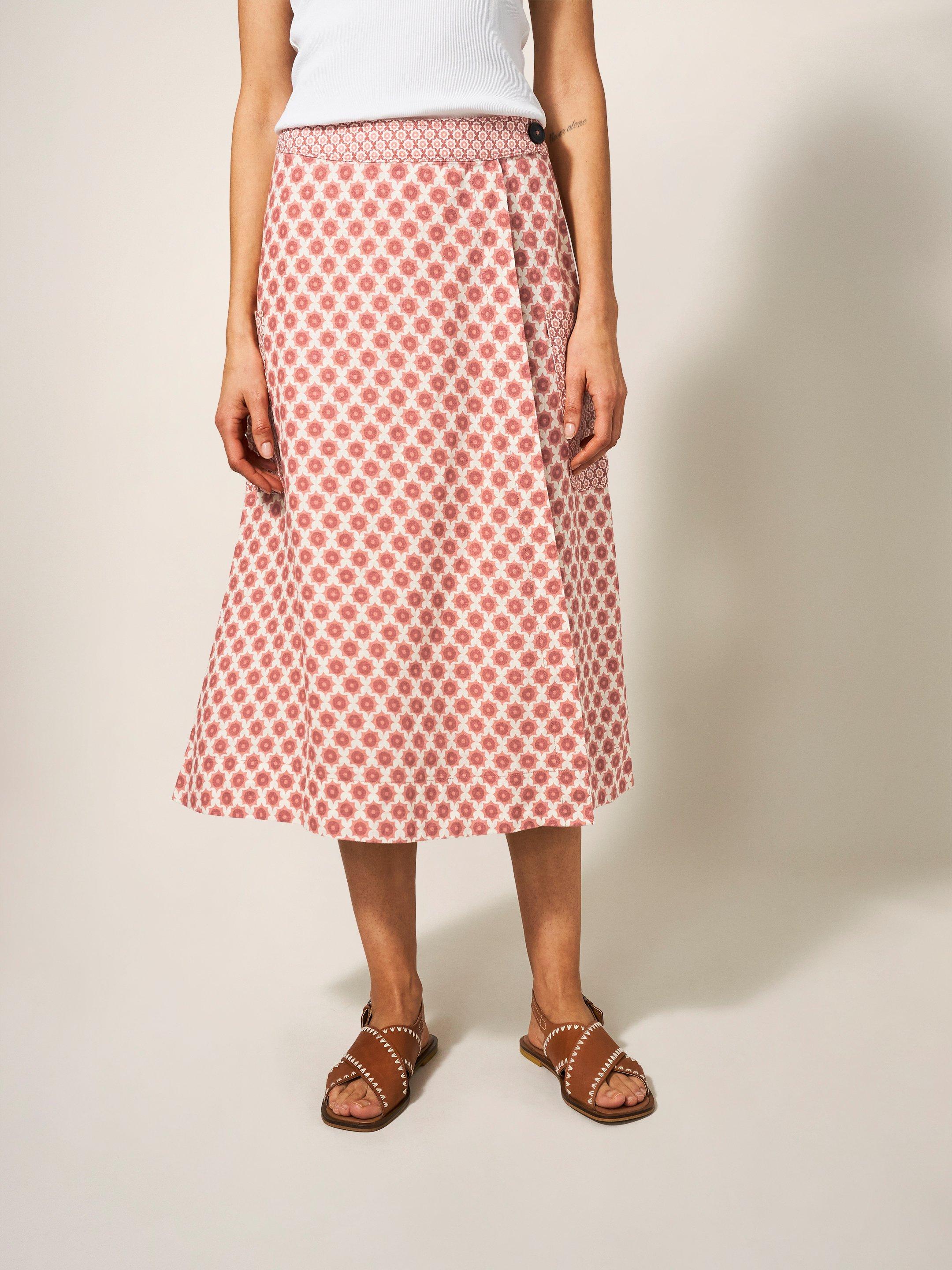 Wilma Linen Wrap Skirt in RED MULTI | White Stuff