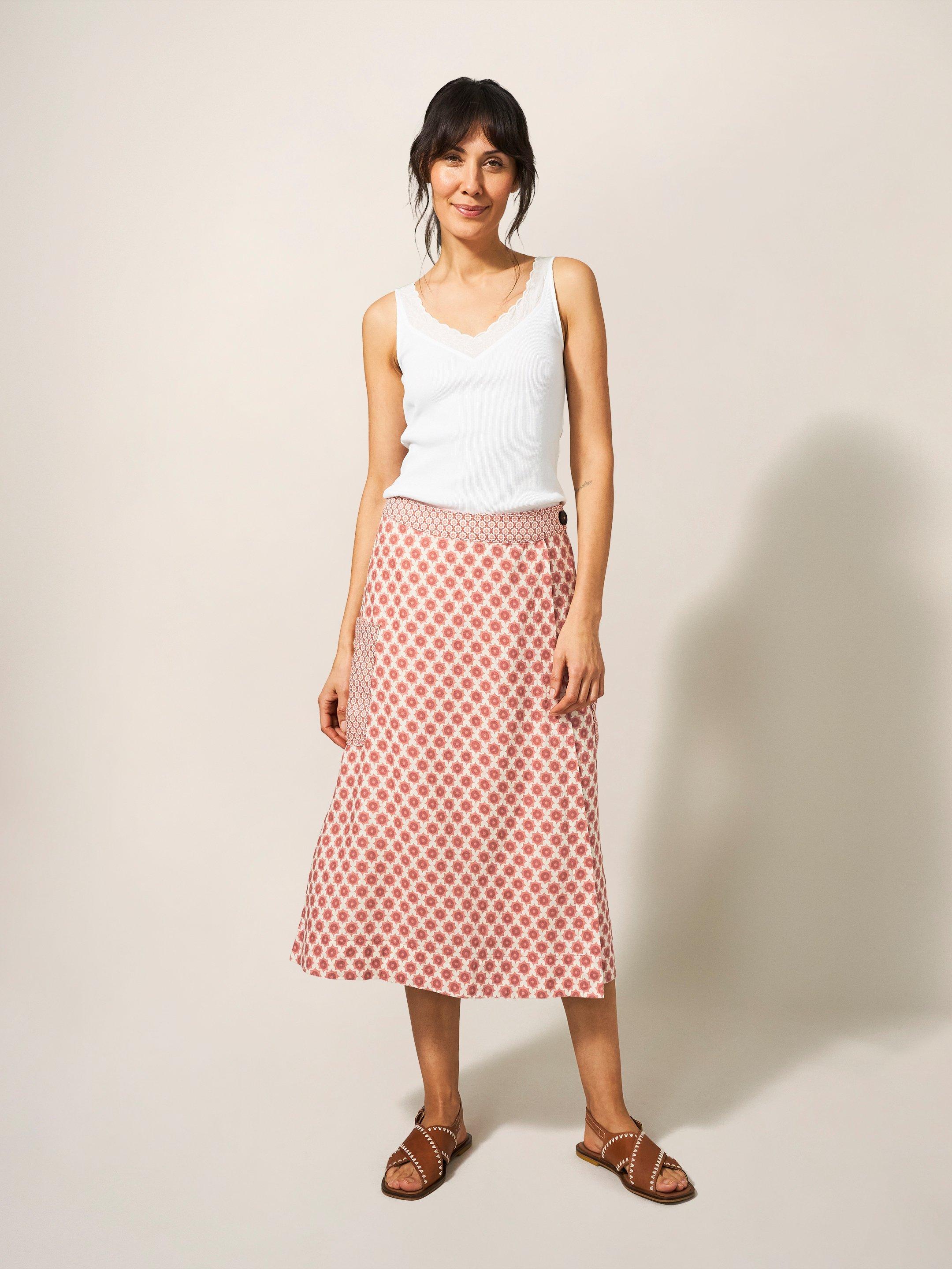 Wilma Linen Wrap Skirt in RED MULTI | White Stuff