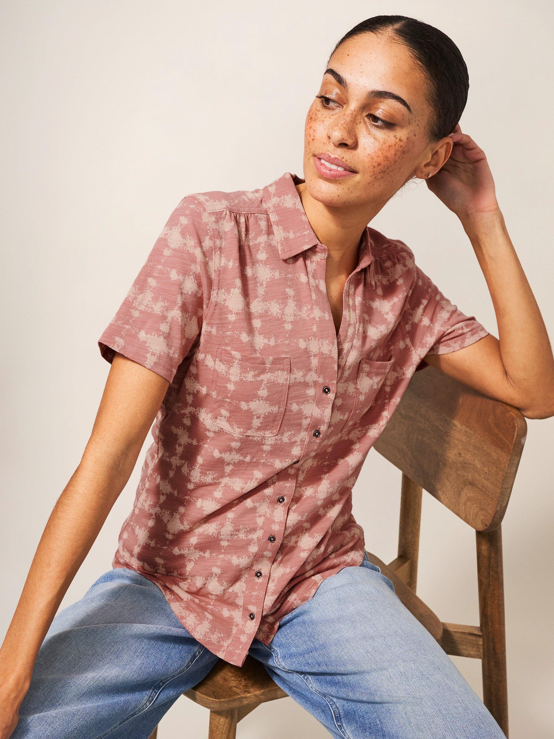Penny Pocket Cotton Jersey Shirt in PINK PRINT | White Stuff