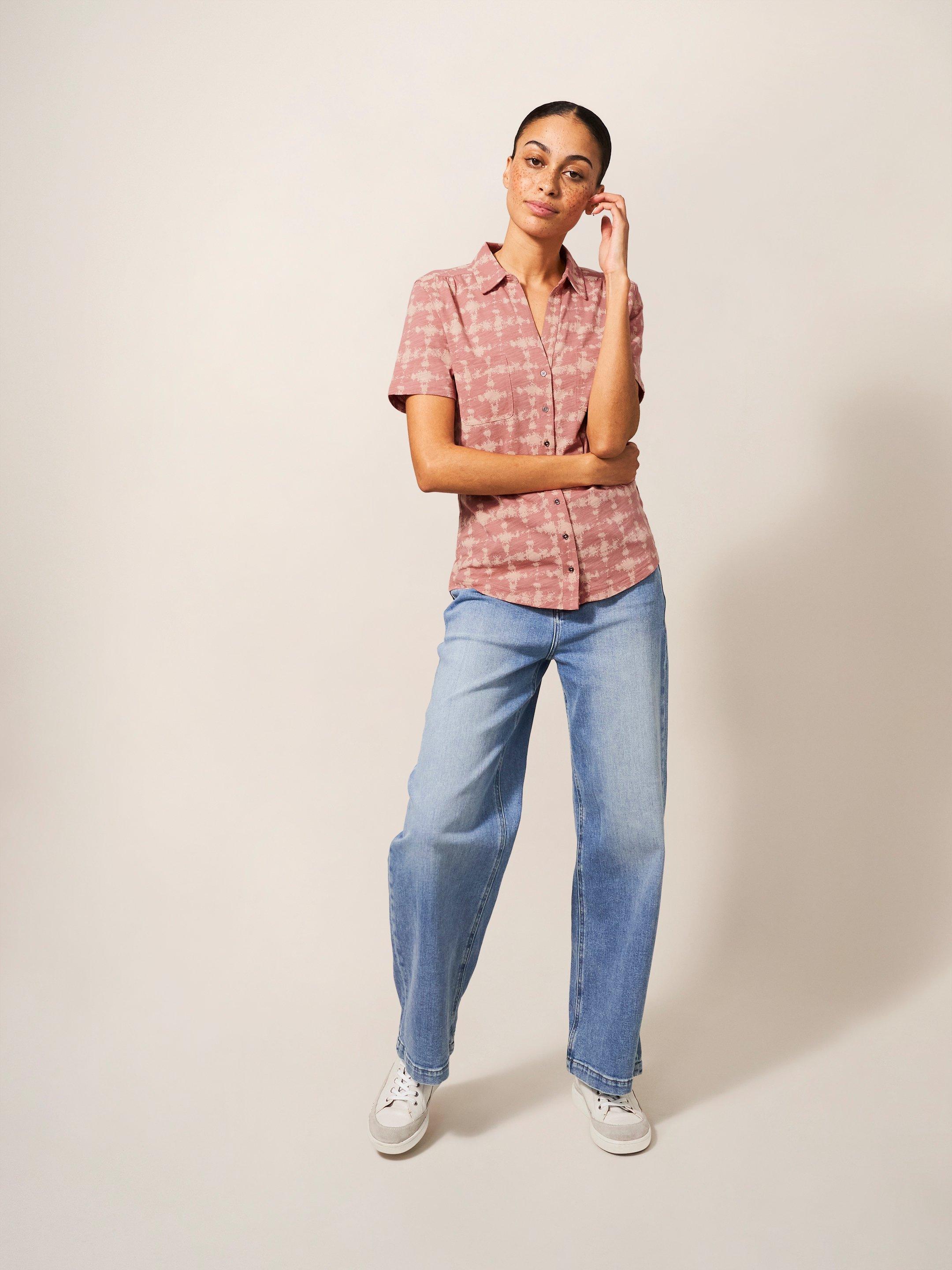 Penny Pocket Cotton Jersey Shirt in PINK PRINT | White Stuff