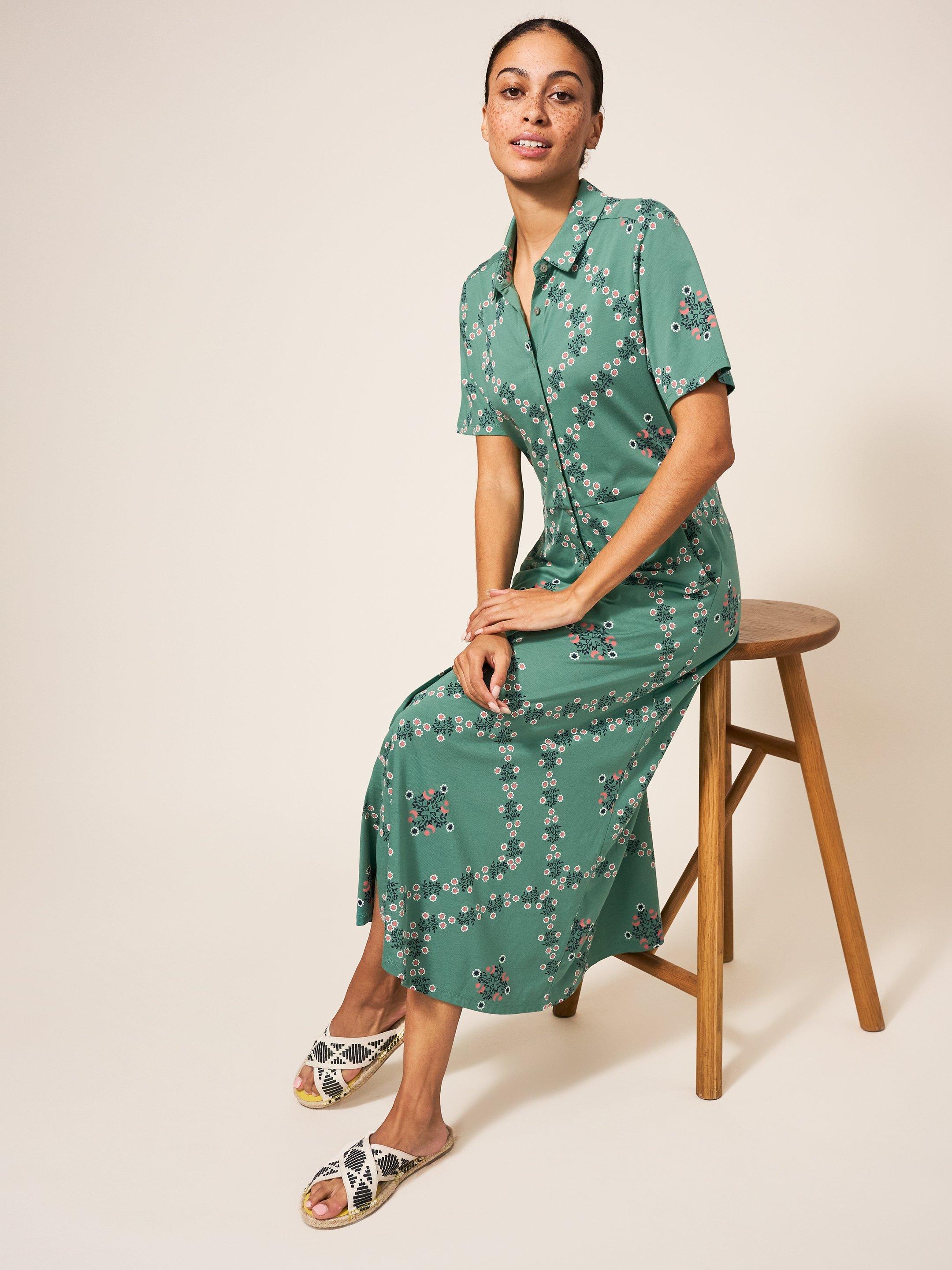 Rua Jersey Short Sleeve Shirt Dress in TEAL MULTI | White Stuff