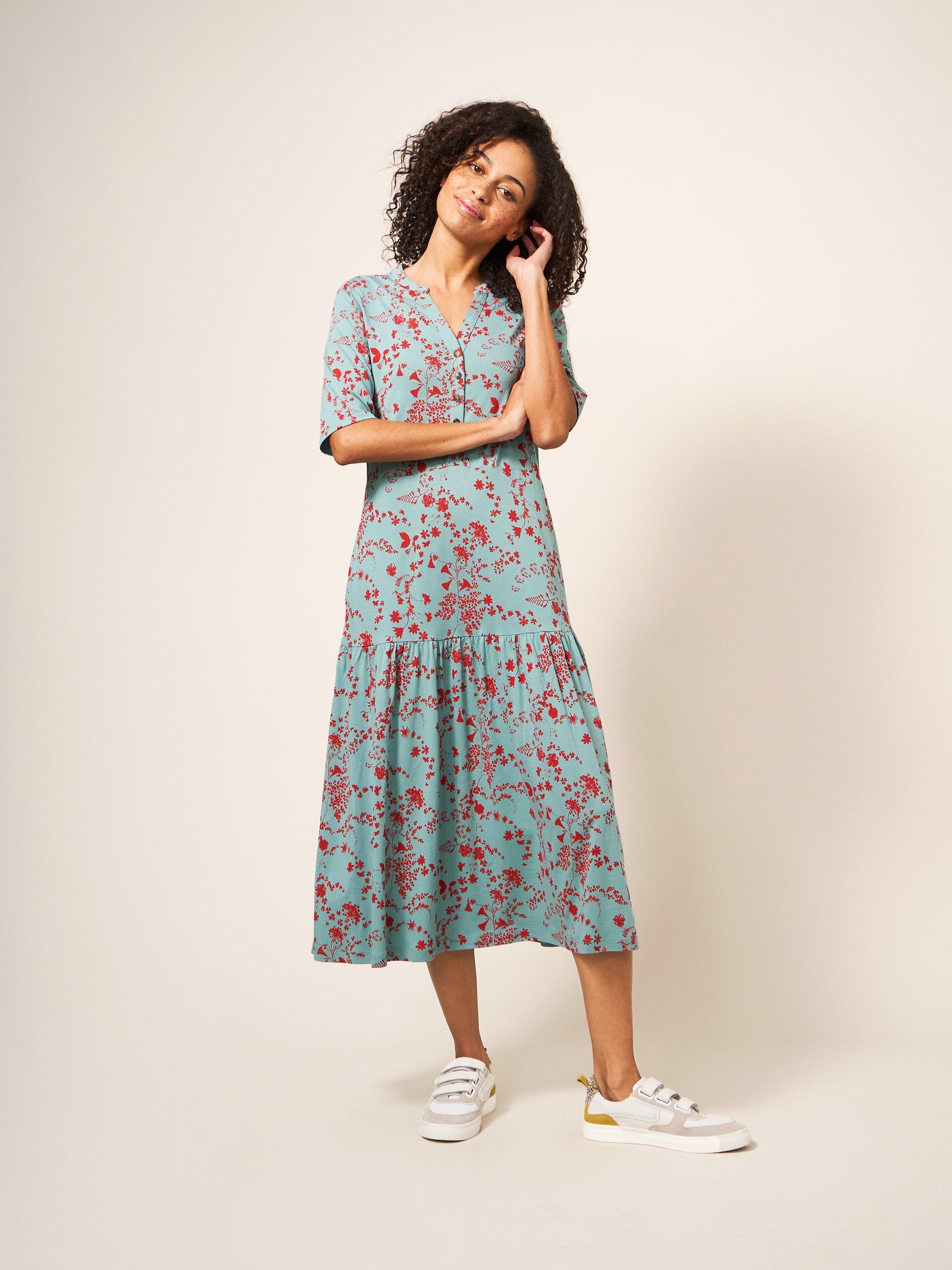 Sabina Jersey Dress in TEAL MULTI | White Stuff