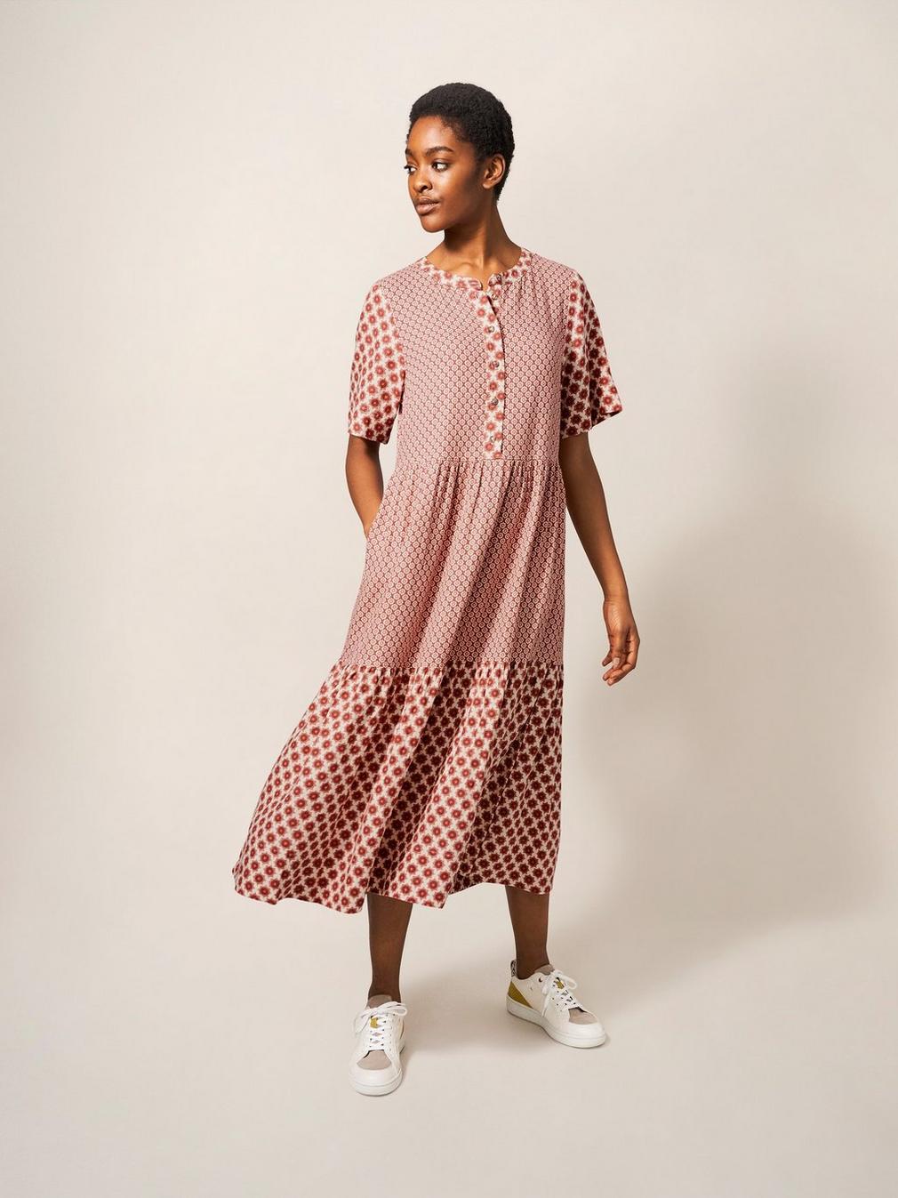 Pip Midi Length Dress in RED MULTI | White Stuff