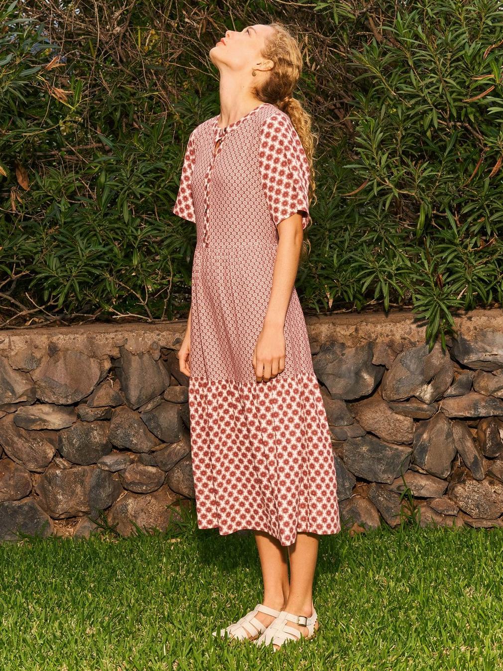 Pip Midi Length Dress in RED MULTI | White Stuff