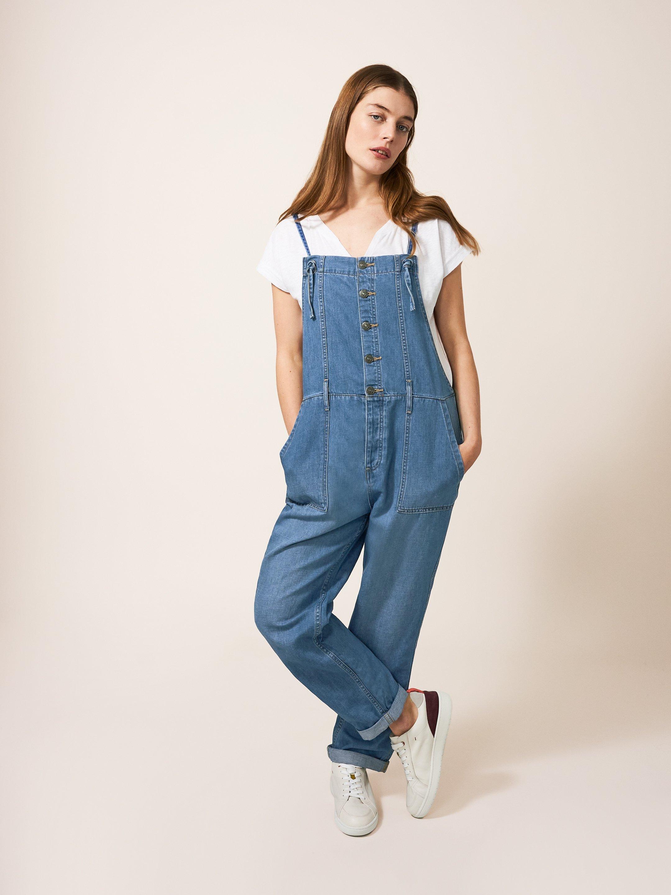 Strappy Cotton Linen Dungaree in LIGHT DENIM | White Stuff