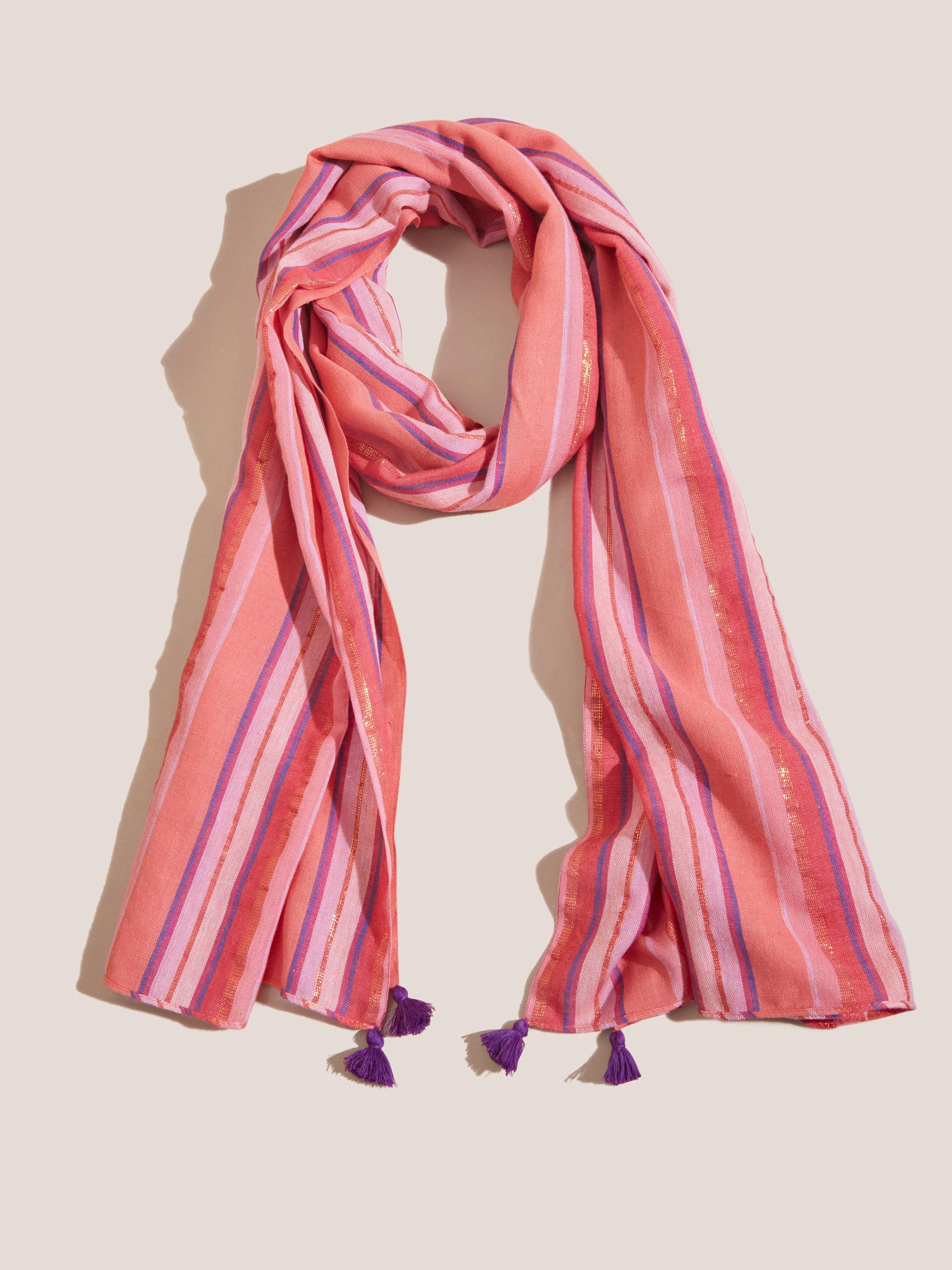Stripe Cotton Viscose Scarf in PINK MULTI | White Stuff