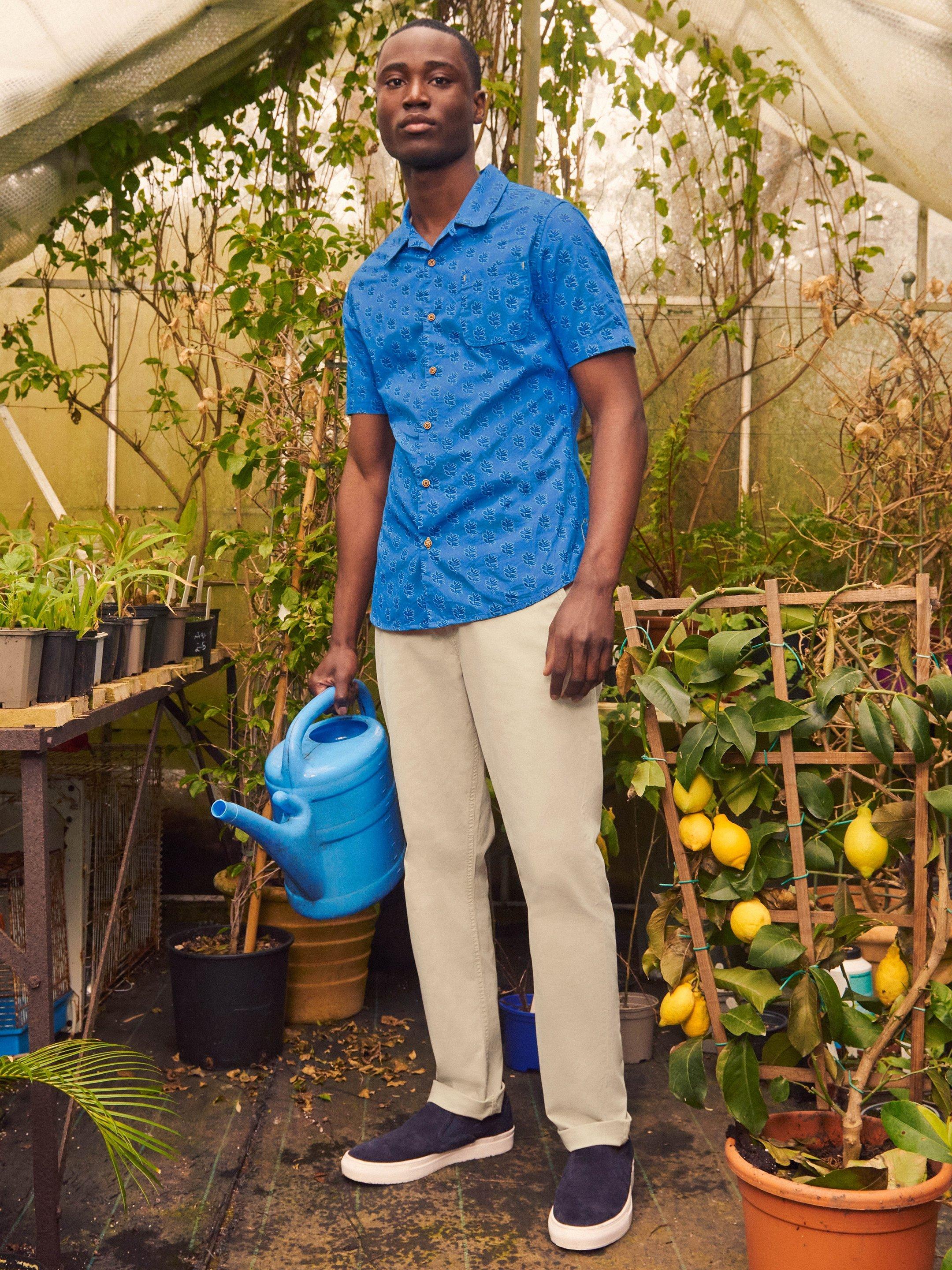 Block Leaf Printed SS Shirt in BRIGHT BLUE | White Stuff