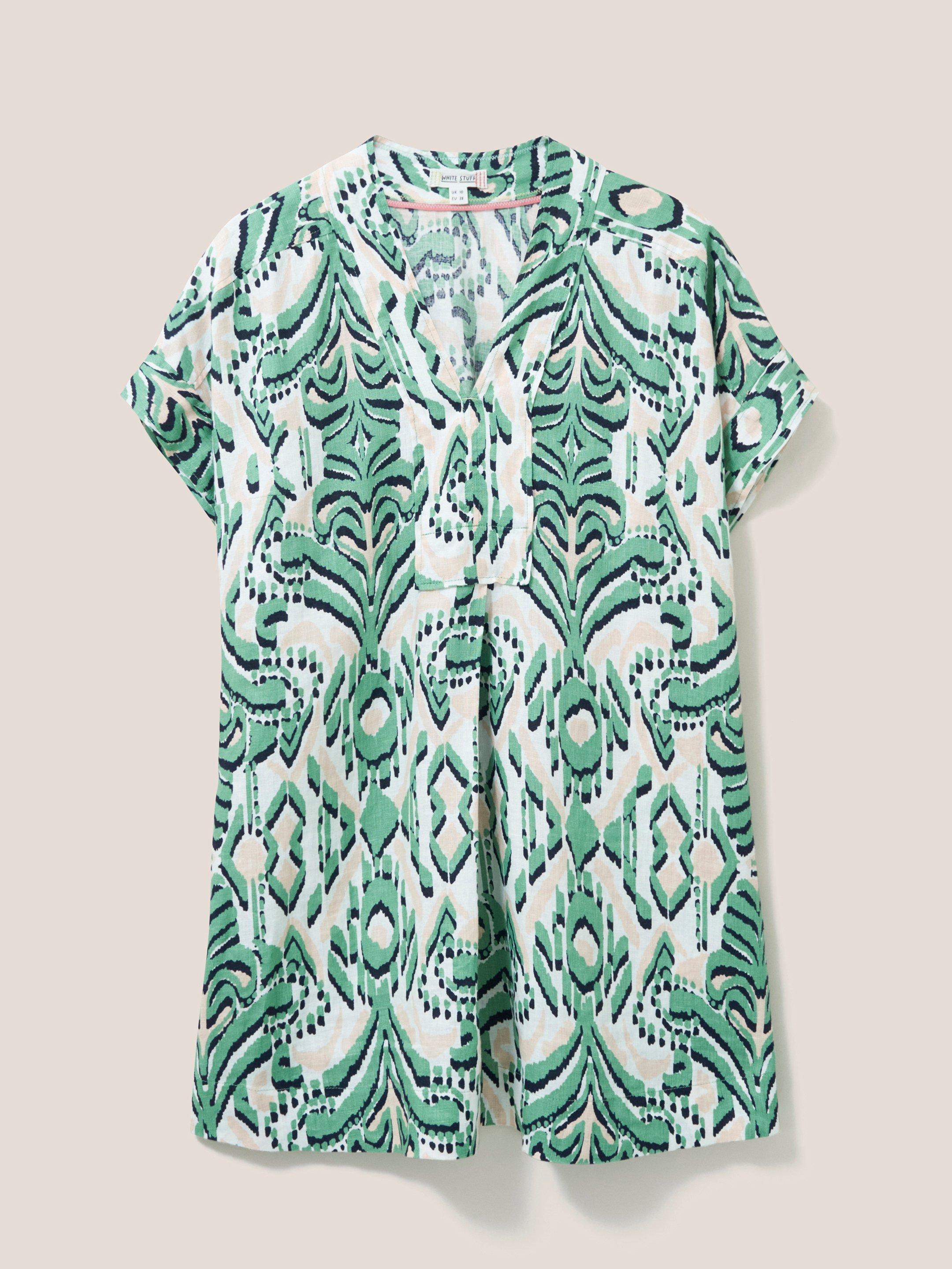 Marianne Linen Tunic Top in GREEN MULTI | White Stuff