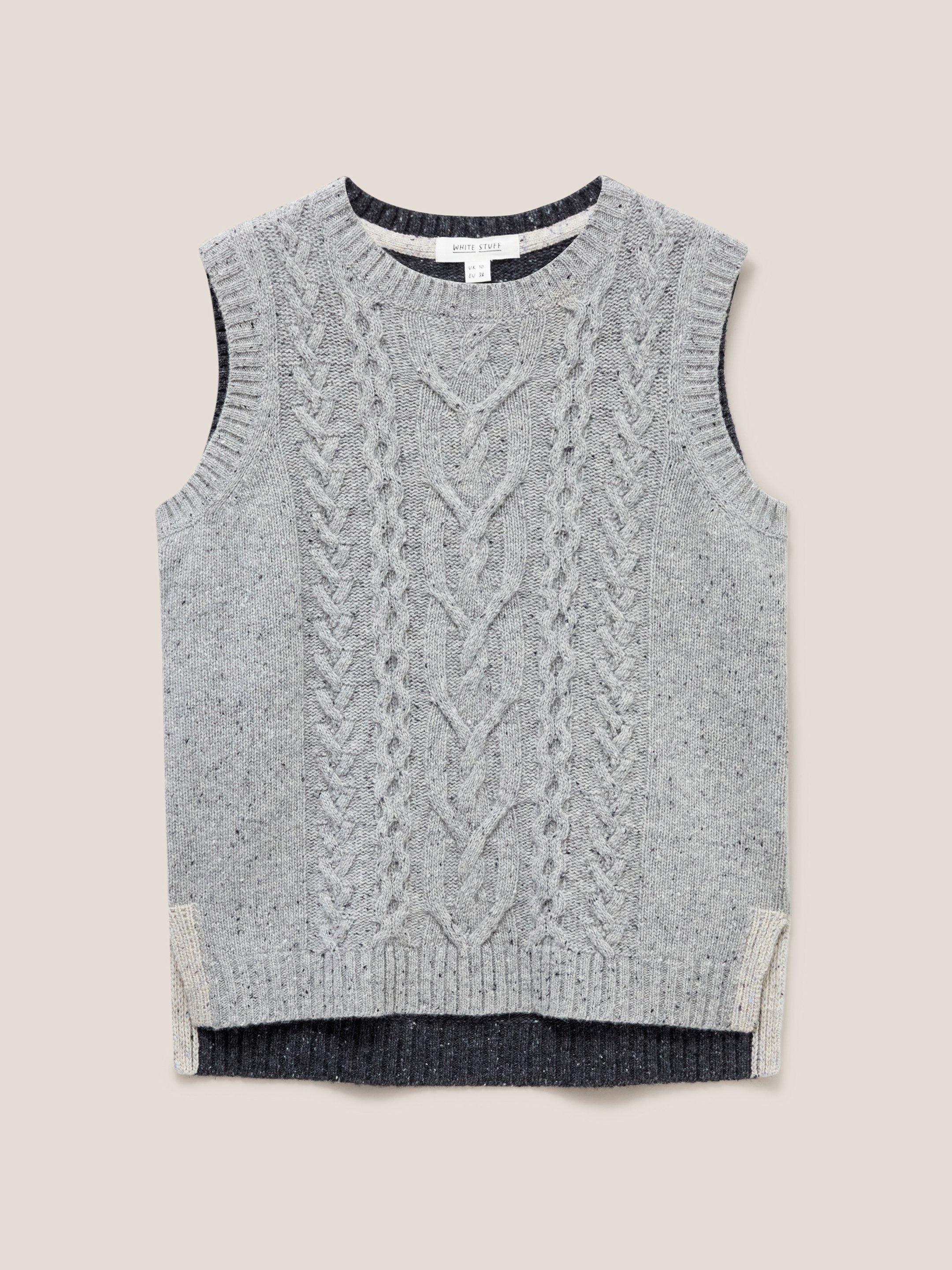 Colour Block Cable Tank in GREY MULTI | White Stuff