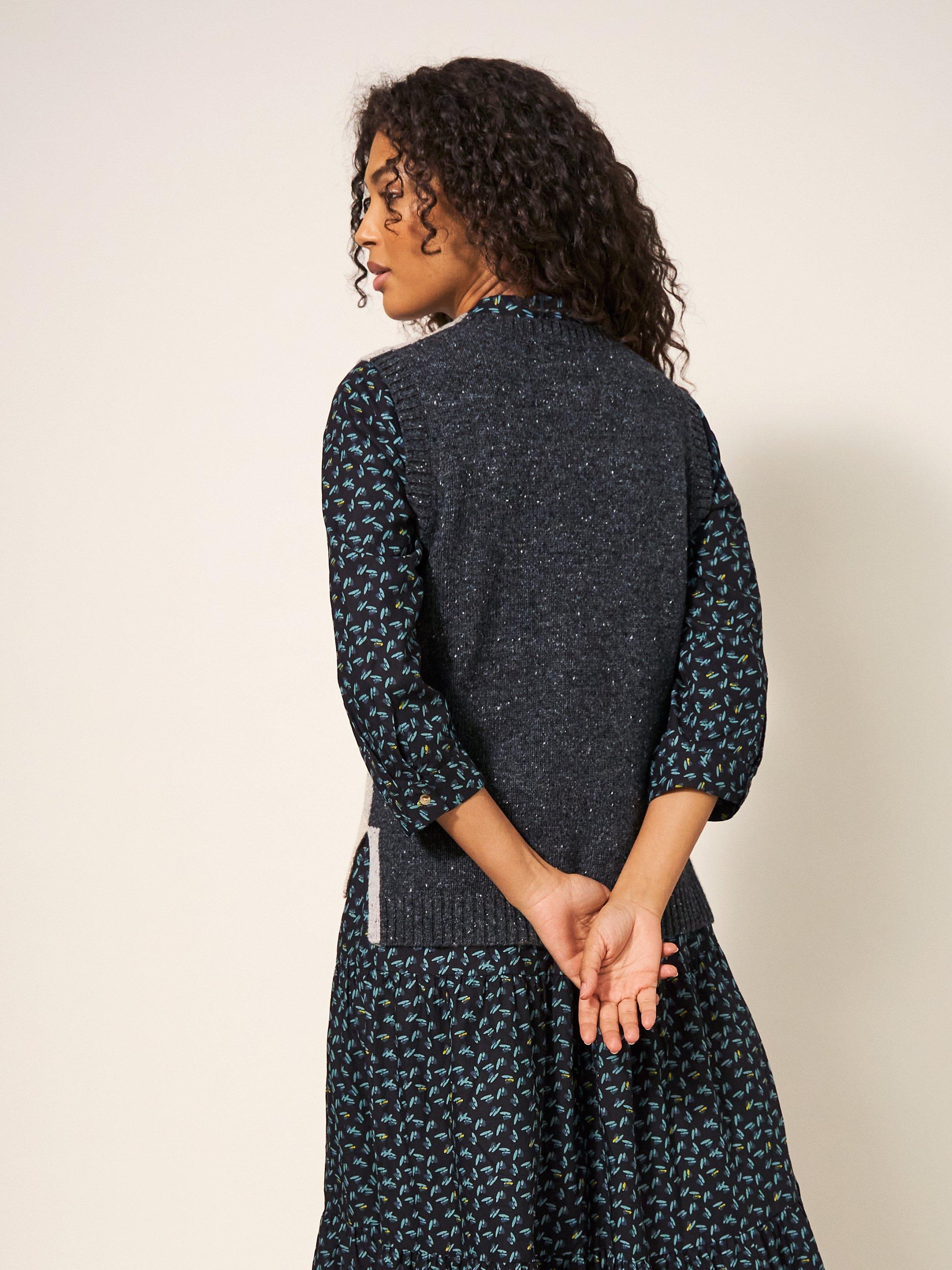 Colour Block Cable Tank in GREY MULTI | White Stuff