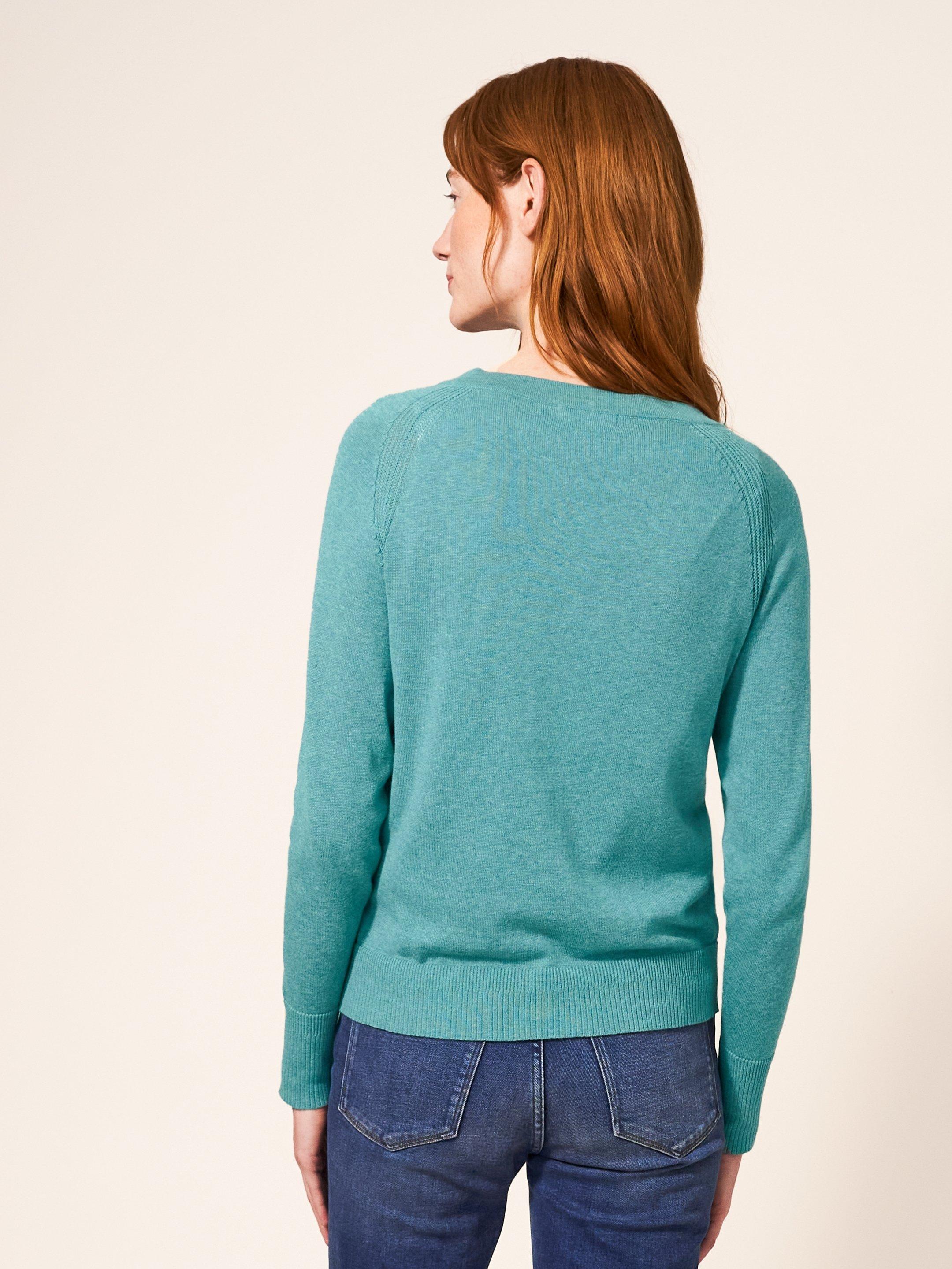 Lulu Knit Cardigan In Mid Teal White Stuff