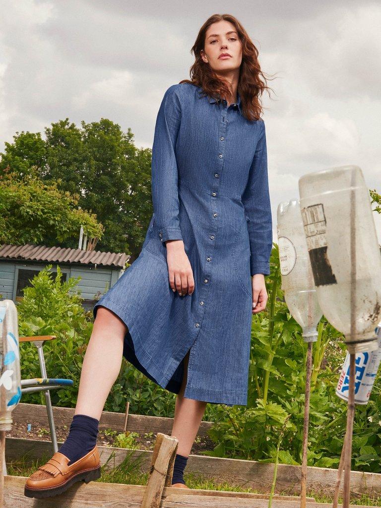 Jade Denim Shirt Dress in MID DENIM | White Stuff
