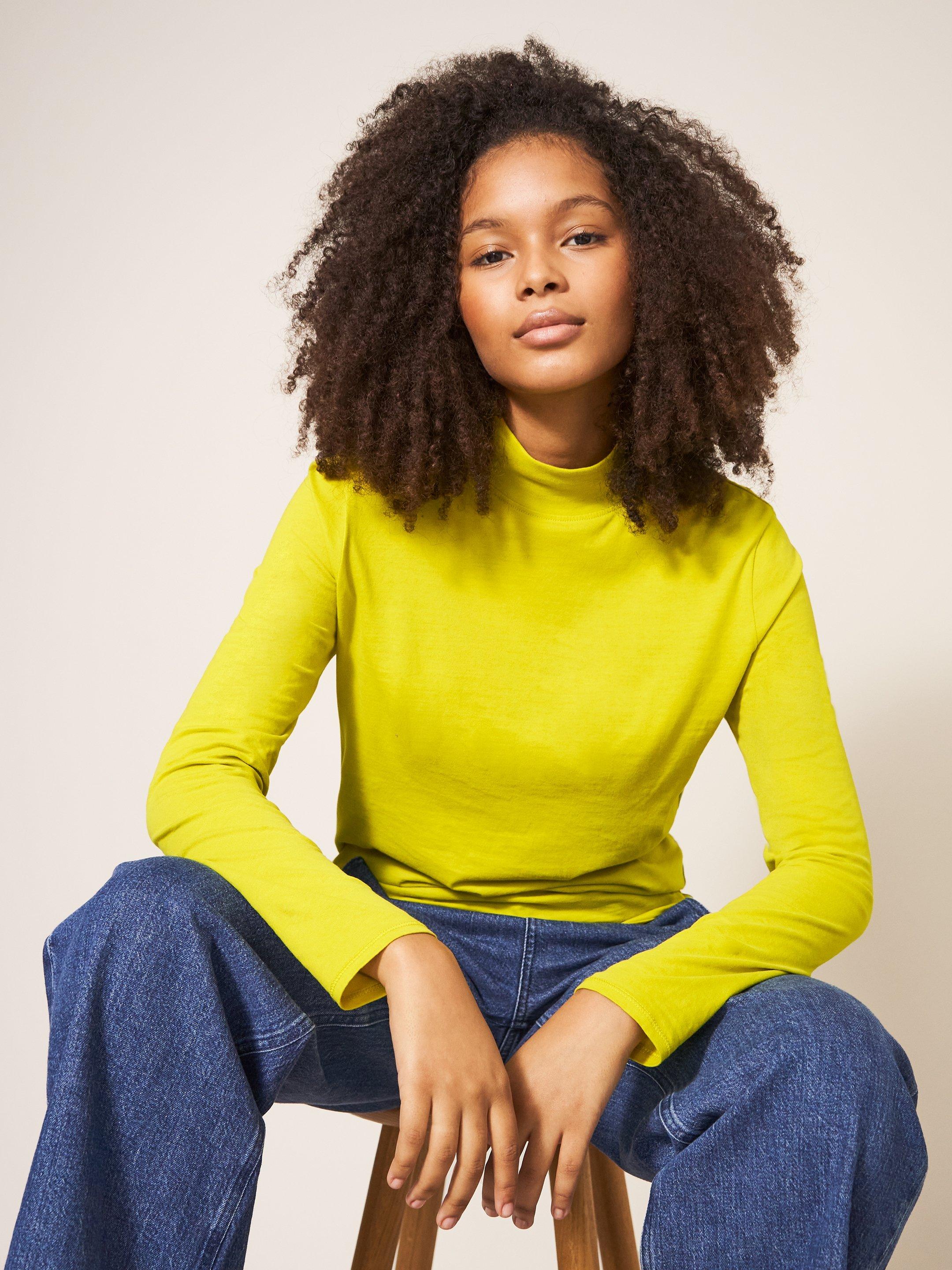 CAMILE HIGH NECK TEE in MID CHARTREUSE | White Stuff