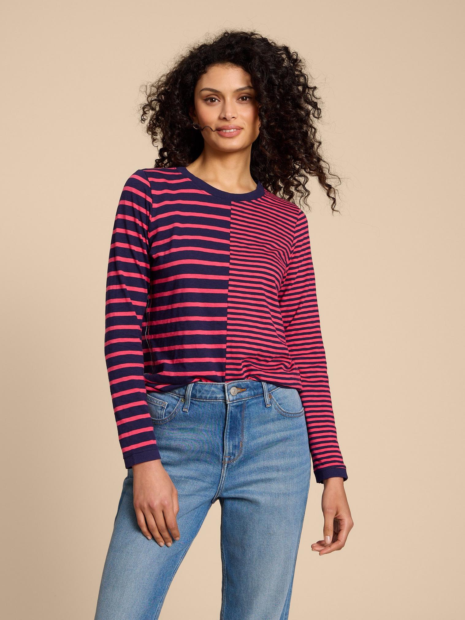 Cassie Stripe T-Shirt in PINK MULTI | White Stuff