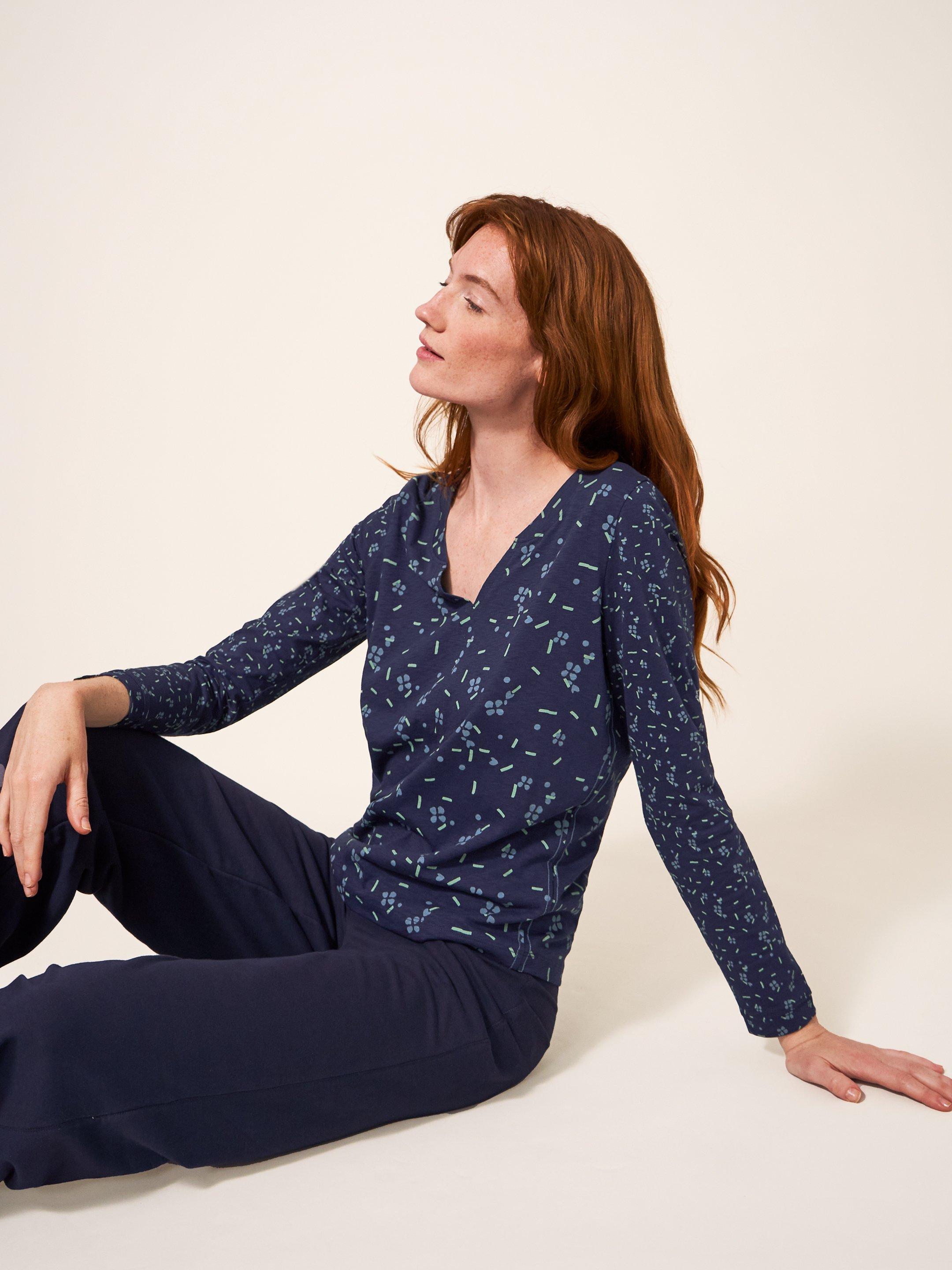 Nelly Long Sleeve T-Shirt in NAVY PRINT | White Stuff