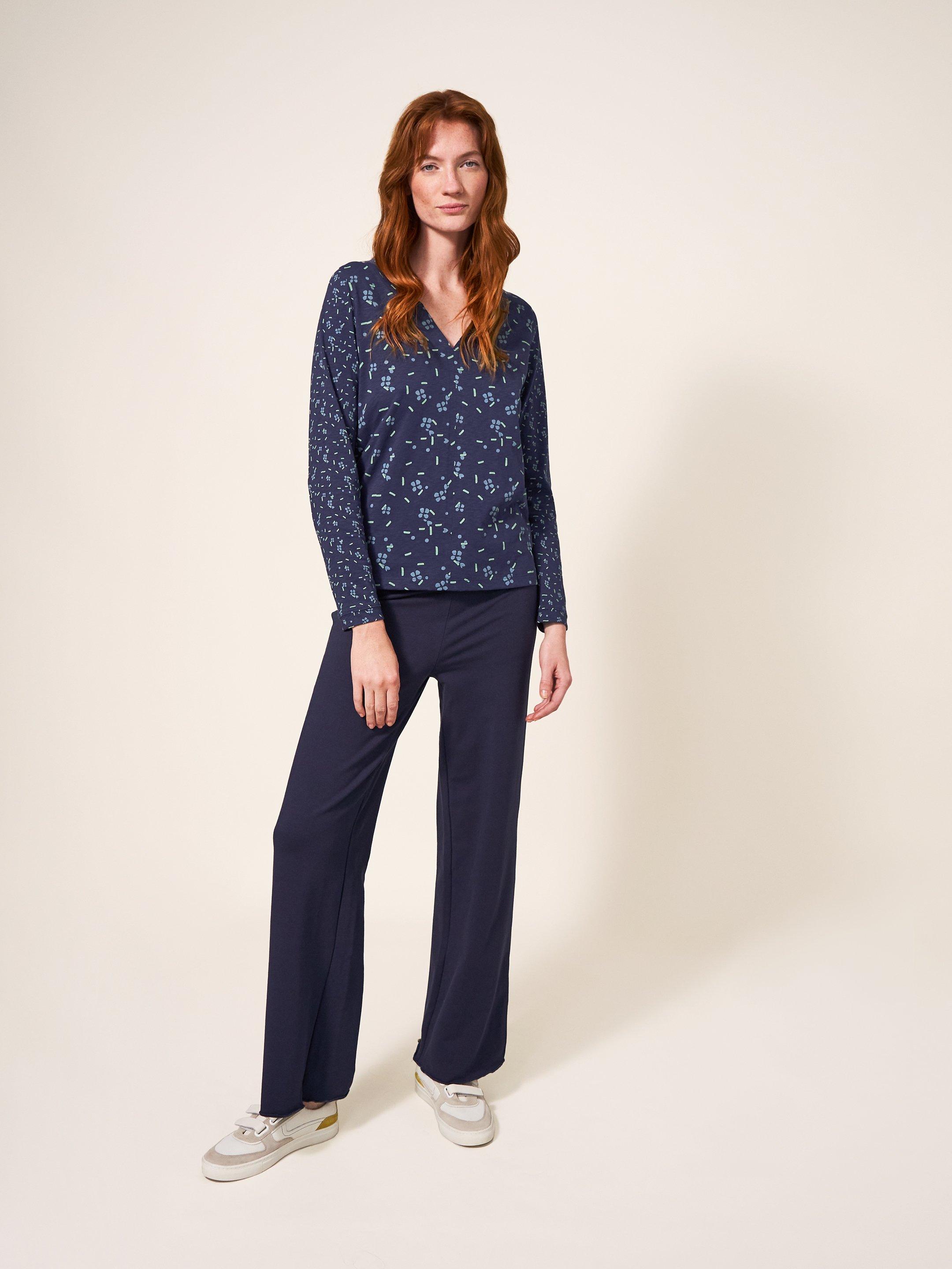 Nelly Long Sleeve T-Shirt in NAVY PRINT | White Stuff