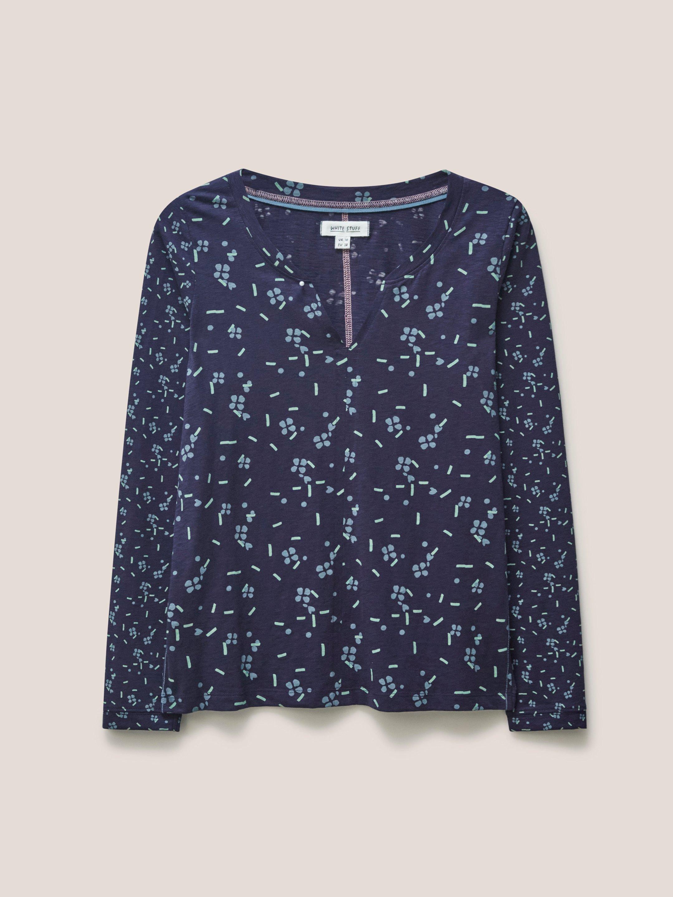 Nelly Long Sleeve T-Shirt in NAVY PRINT | White Stuff