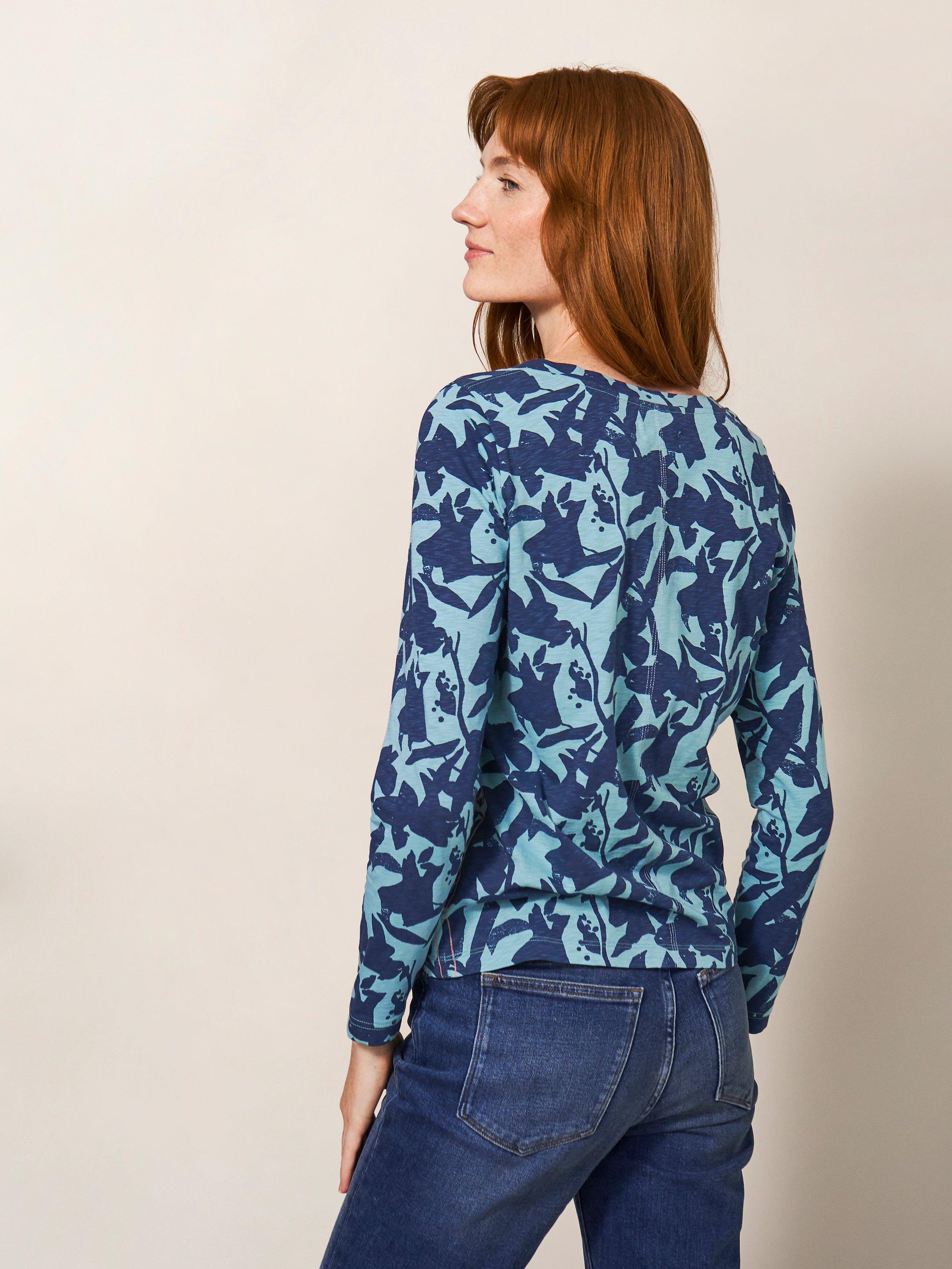 Nelly Long Sleeve T-Shirt in TEAL PRINT | White Stuff