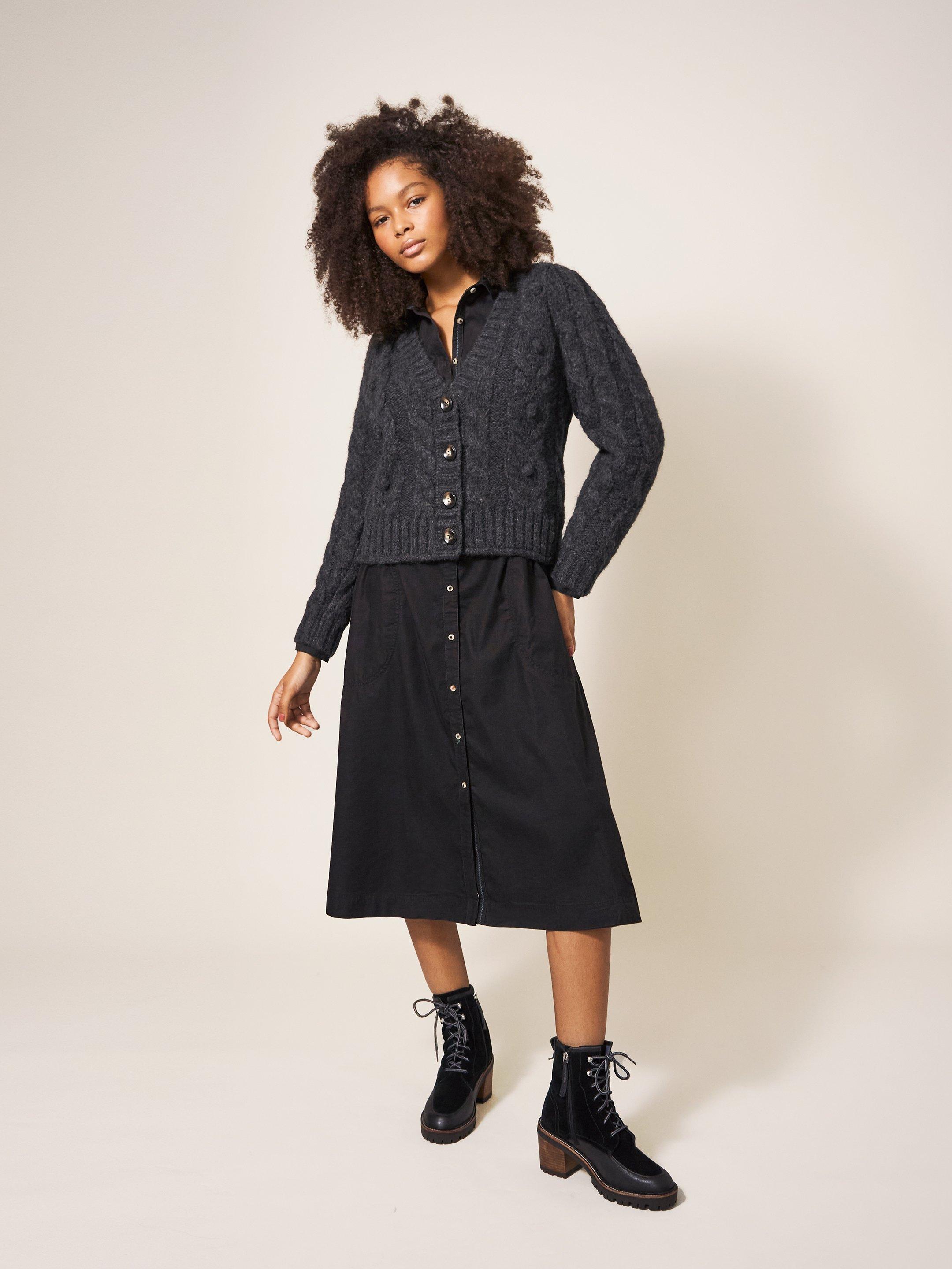 CABLE CARDI in DK GREY | White Stuff