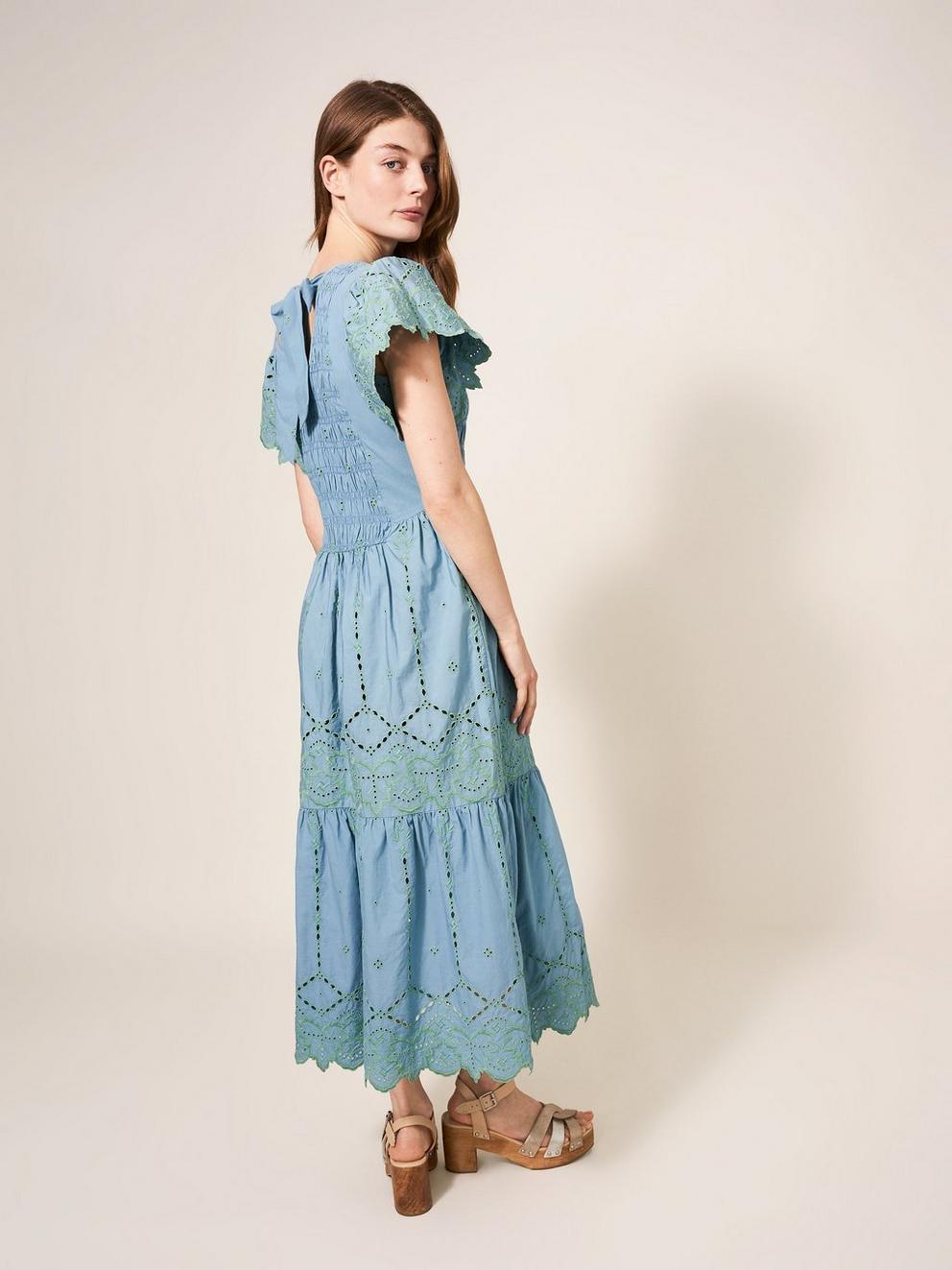 Jolene Broderie Midi Dress in GREEN MULTI | White Stuff
