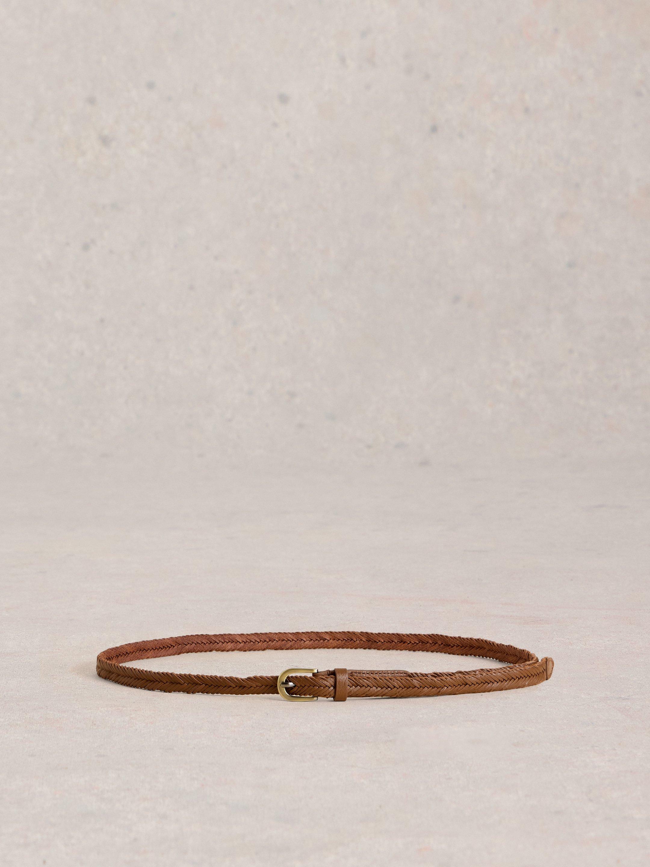 Plaited Leather Skinny Belt in MID TAN | White Stuff