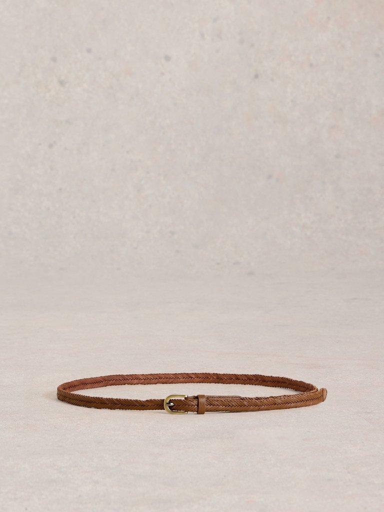 Plaited Leather Skinny Belt in MID TAN | White Stuff