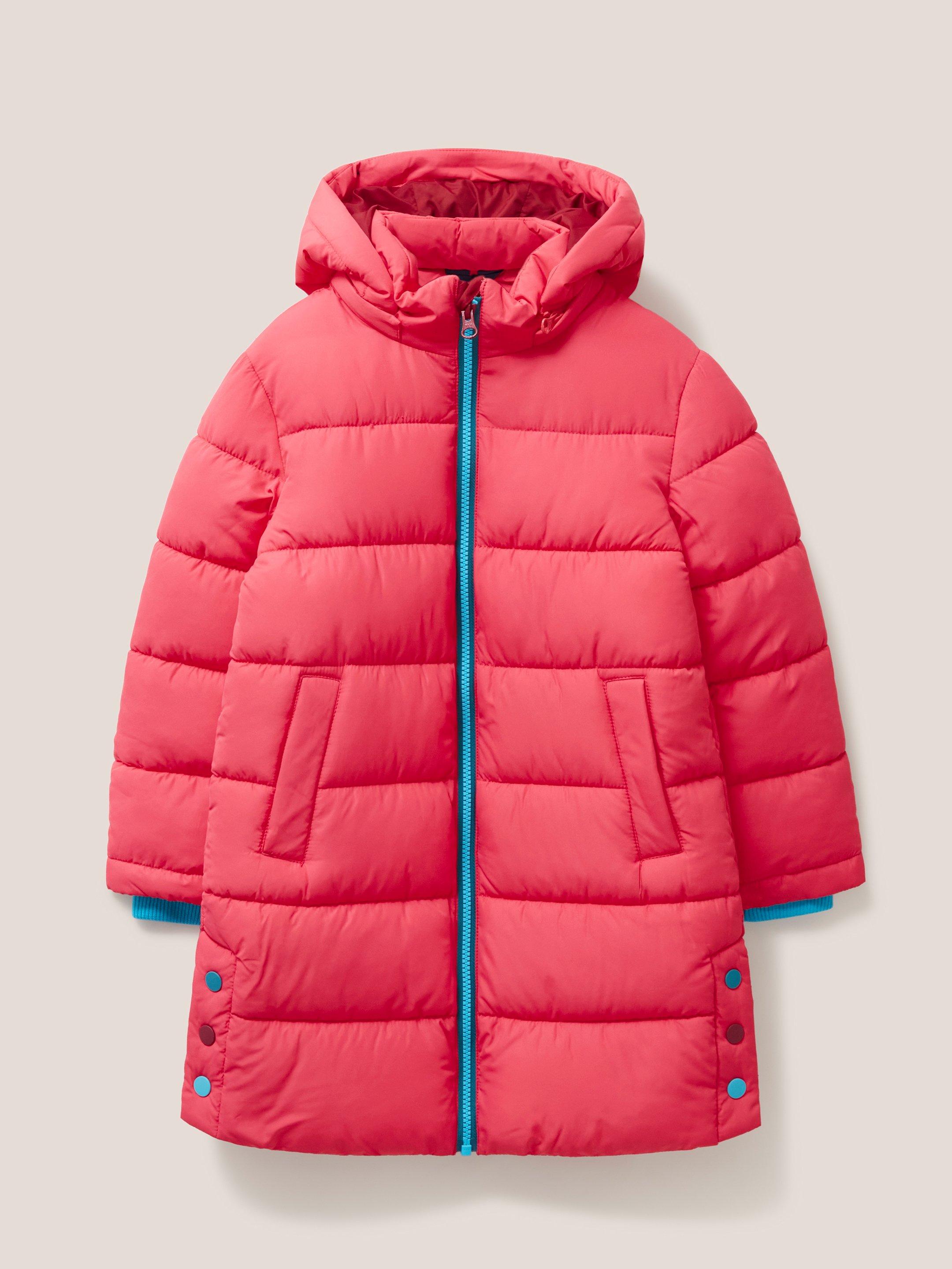 Longline Quilted Puffer Jacket in BRIGHT PINK | White Stuff