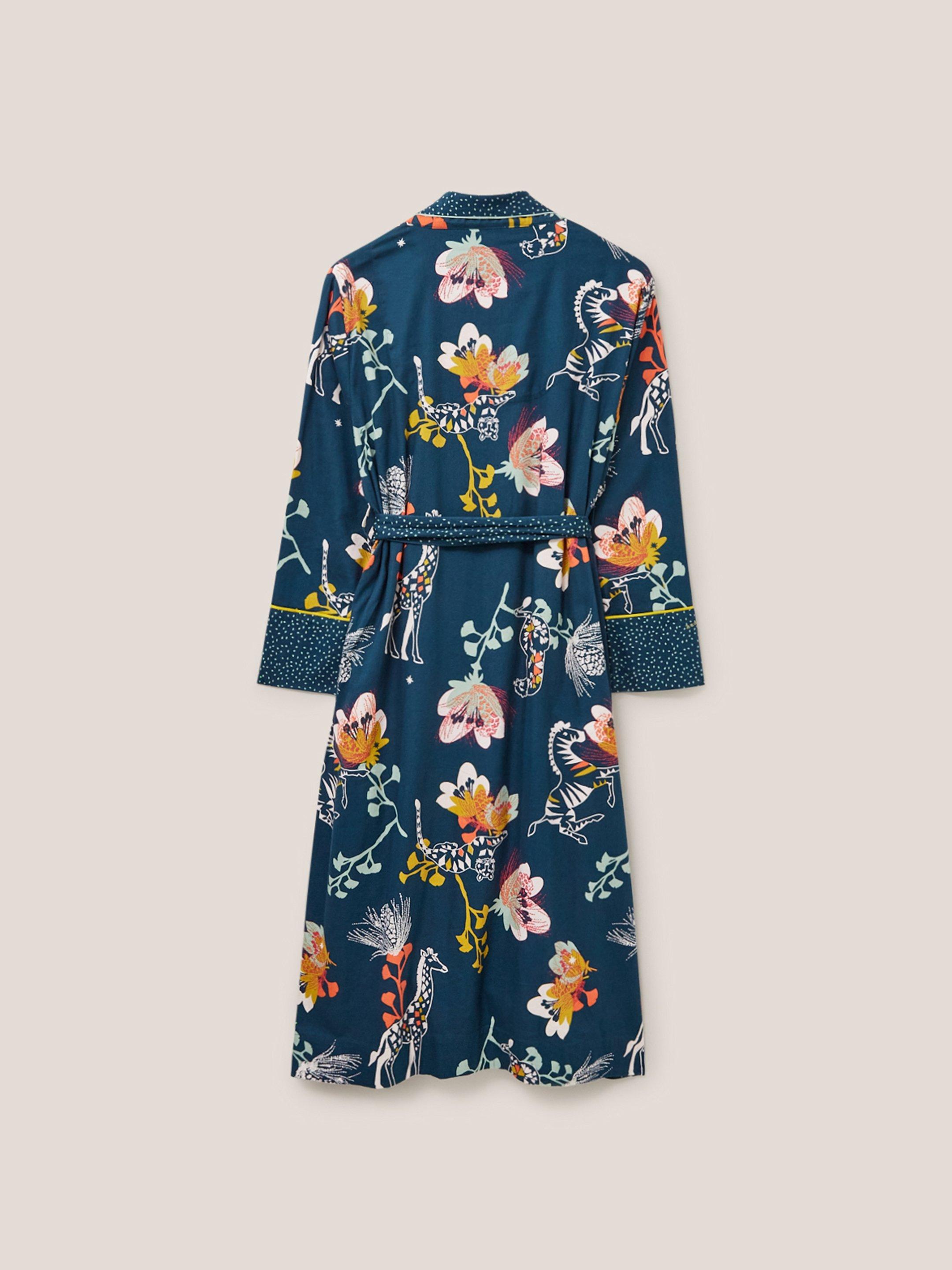 Nina Organic Dressing Gown in TEAL PRINT | White Stuff