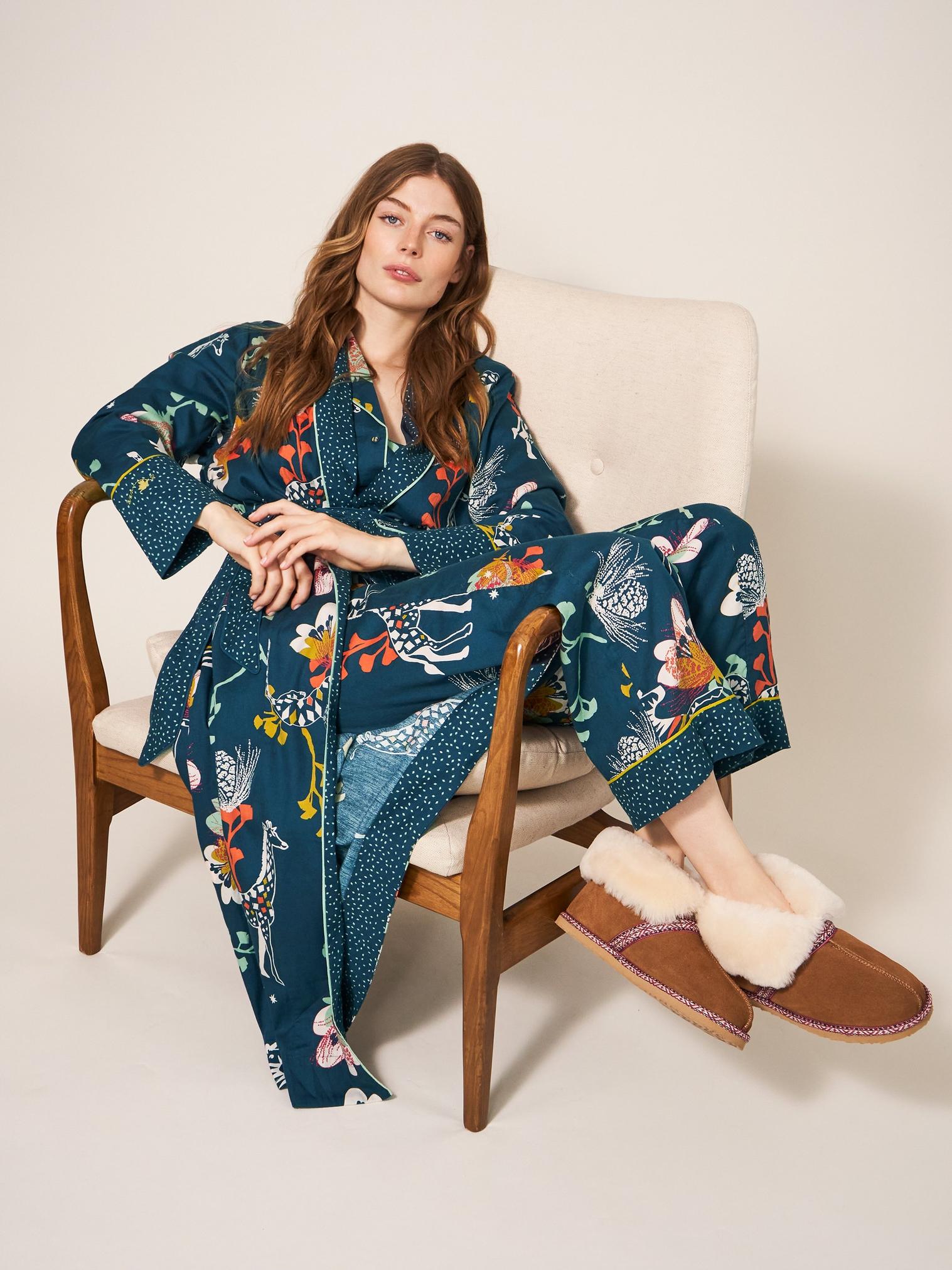 Nina Organic Dressing Gown in TEAL PRINT | White Stuff