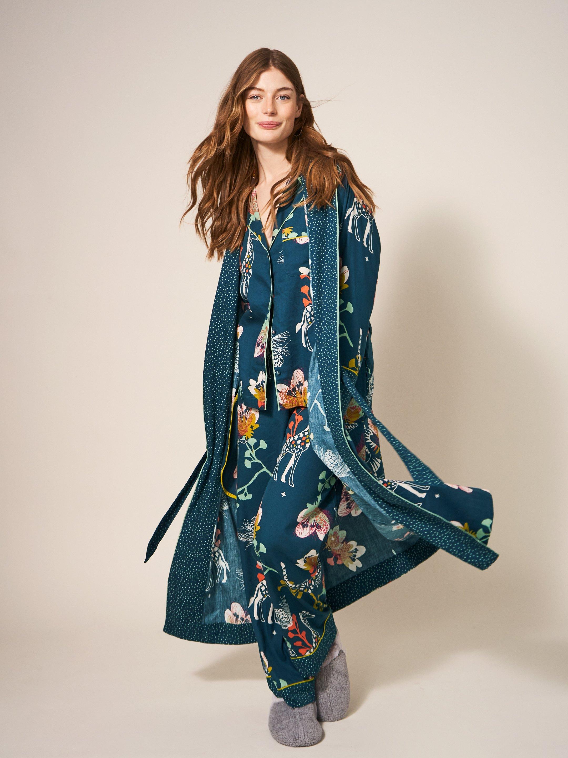 Nina Organic Dressing Gown in TEAL PRINT | White Stuff