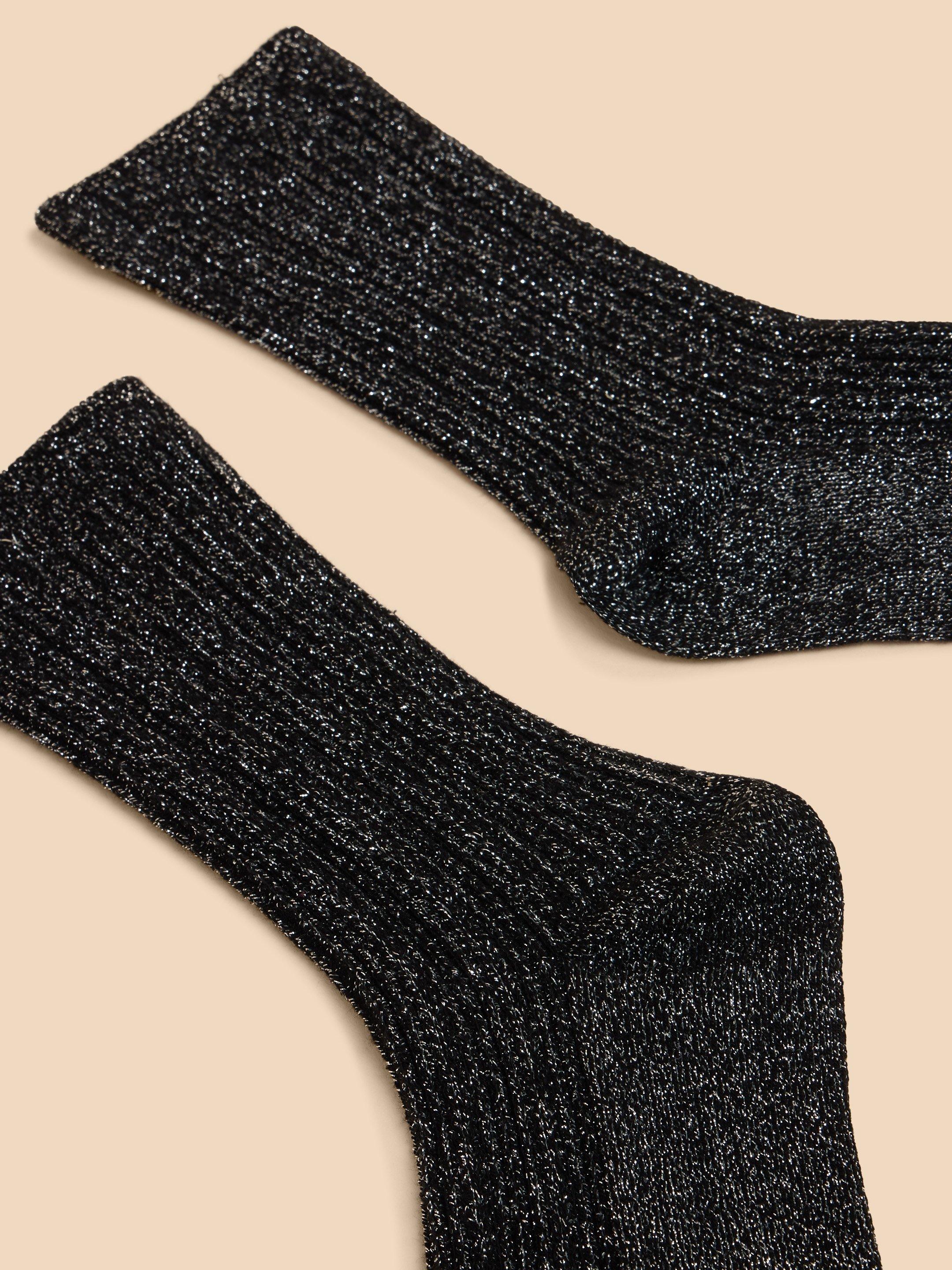 Cable Sparkle Ankle Socks in BLACK MULTI | White Stuff