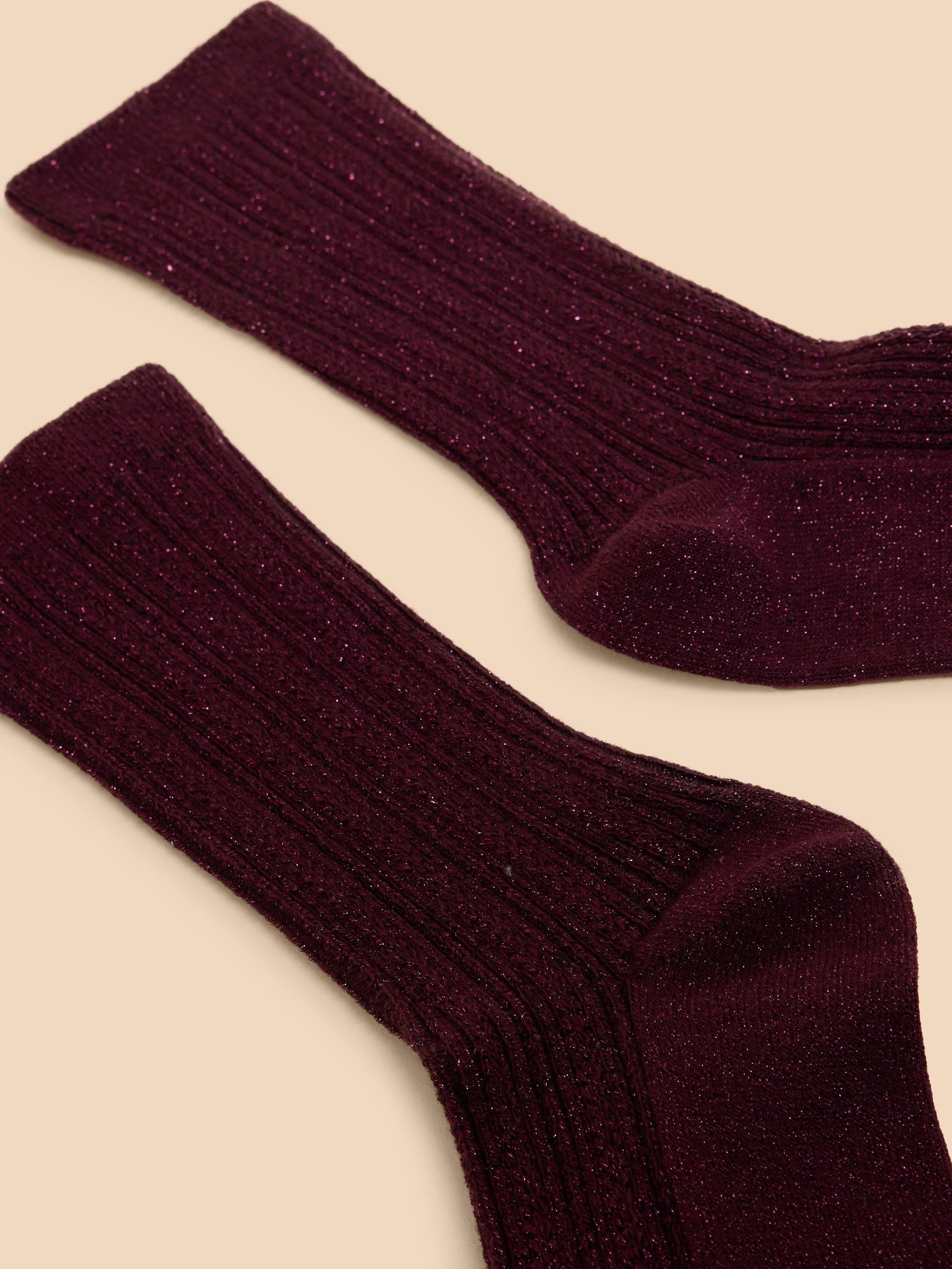 Cable Sparkle Ankle Socks in DEEP RED | White Stuff