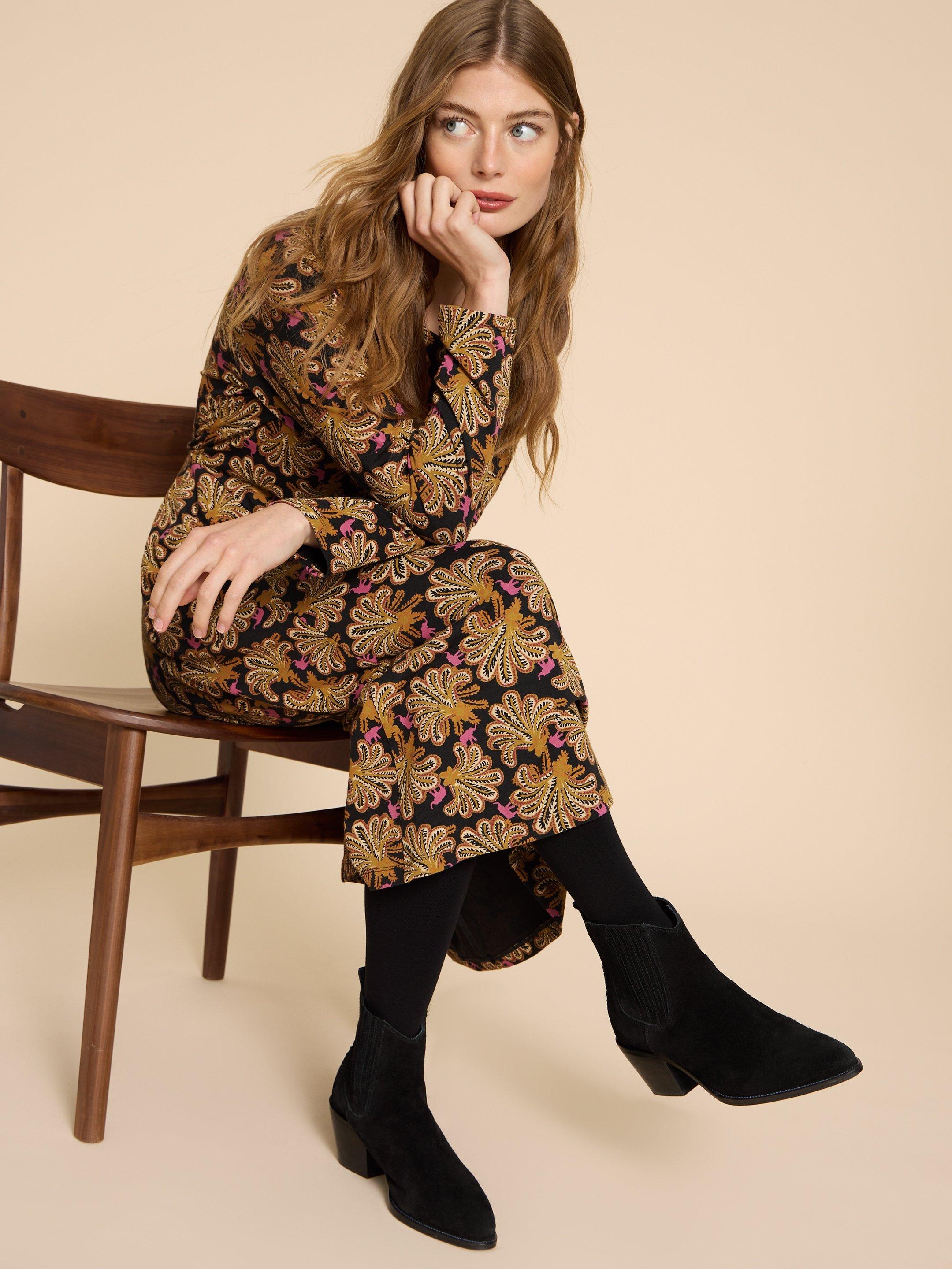 Madeline Classic Jersey Dress in BLACK PRINT | White Stuff