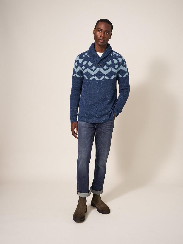 White Stuff Arundel Men's Jumper Geo Fairisle Design Shawl Neck Warm ...