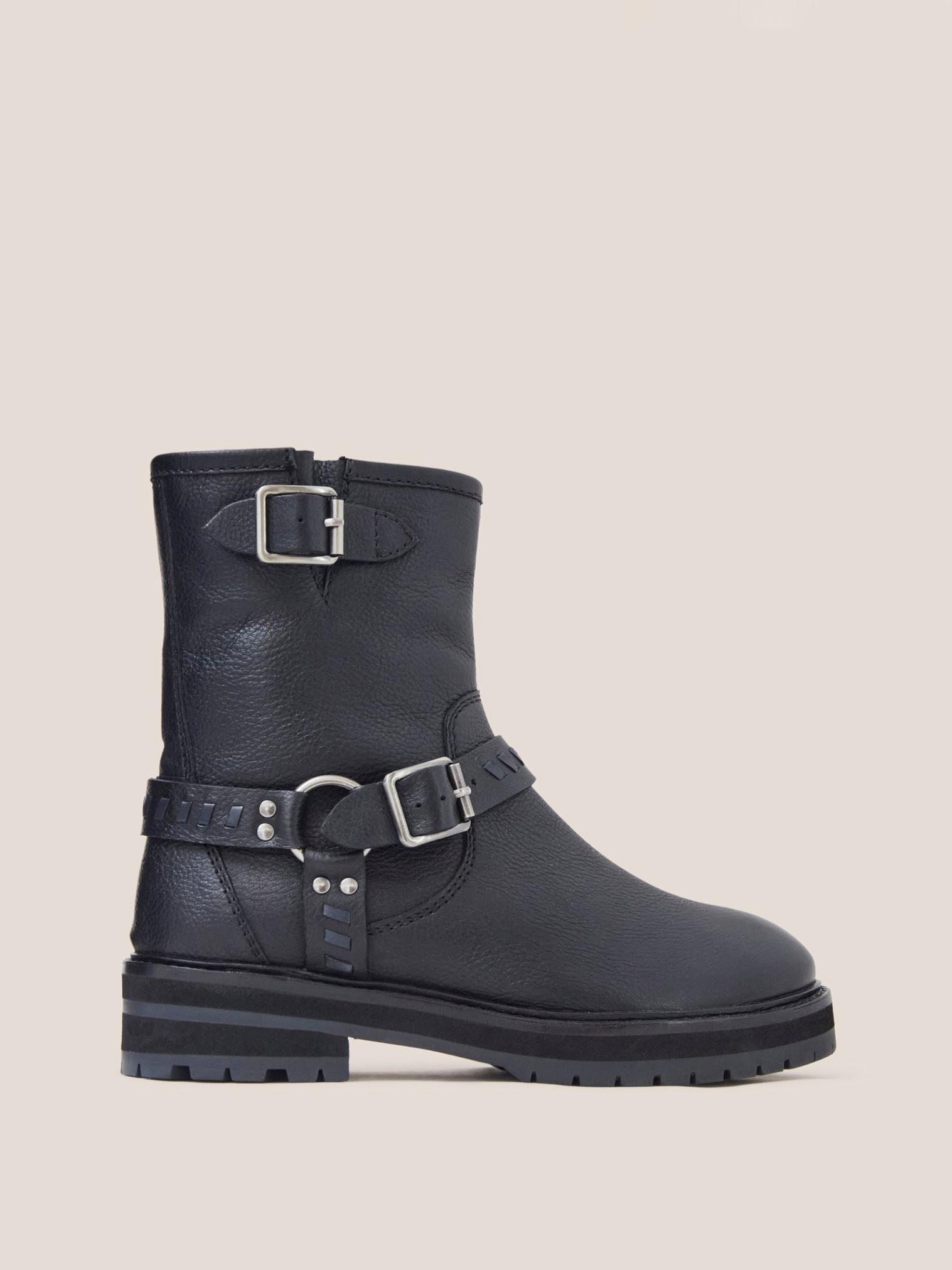 Leather Biker Boot in PURE BLACK | White Stuff