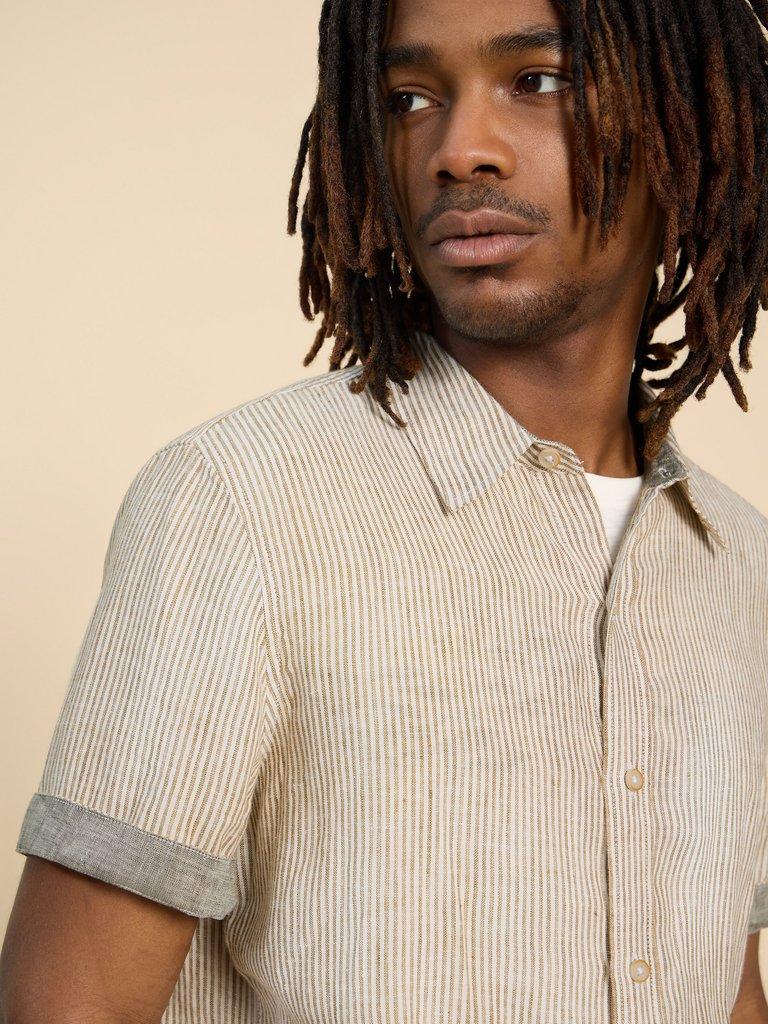 Pembroke SS Linen Stripe Shirt in TAN MULTI | White Stuff