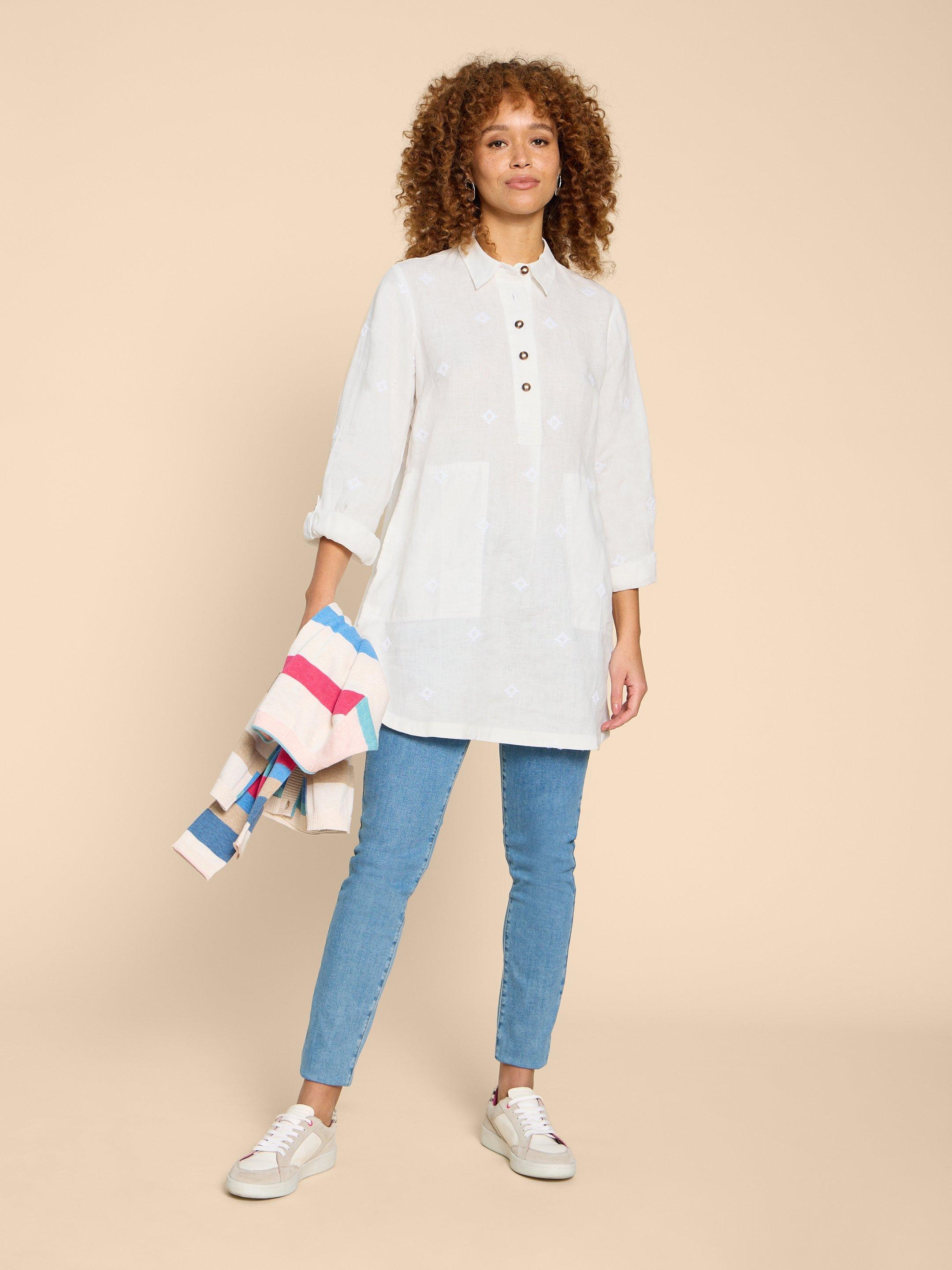 Evelyn Embroidered Linen Tunic in NATURAL WHITE | White Stuff