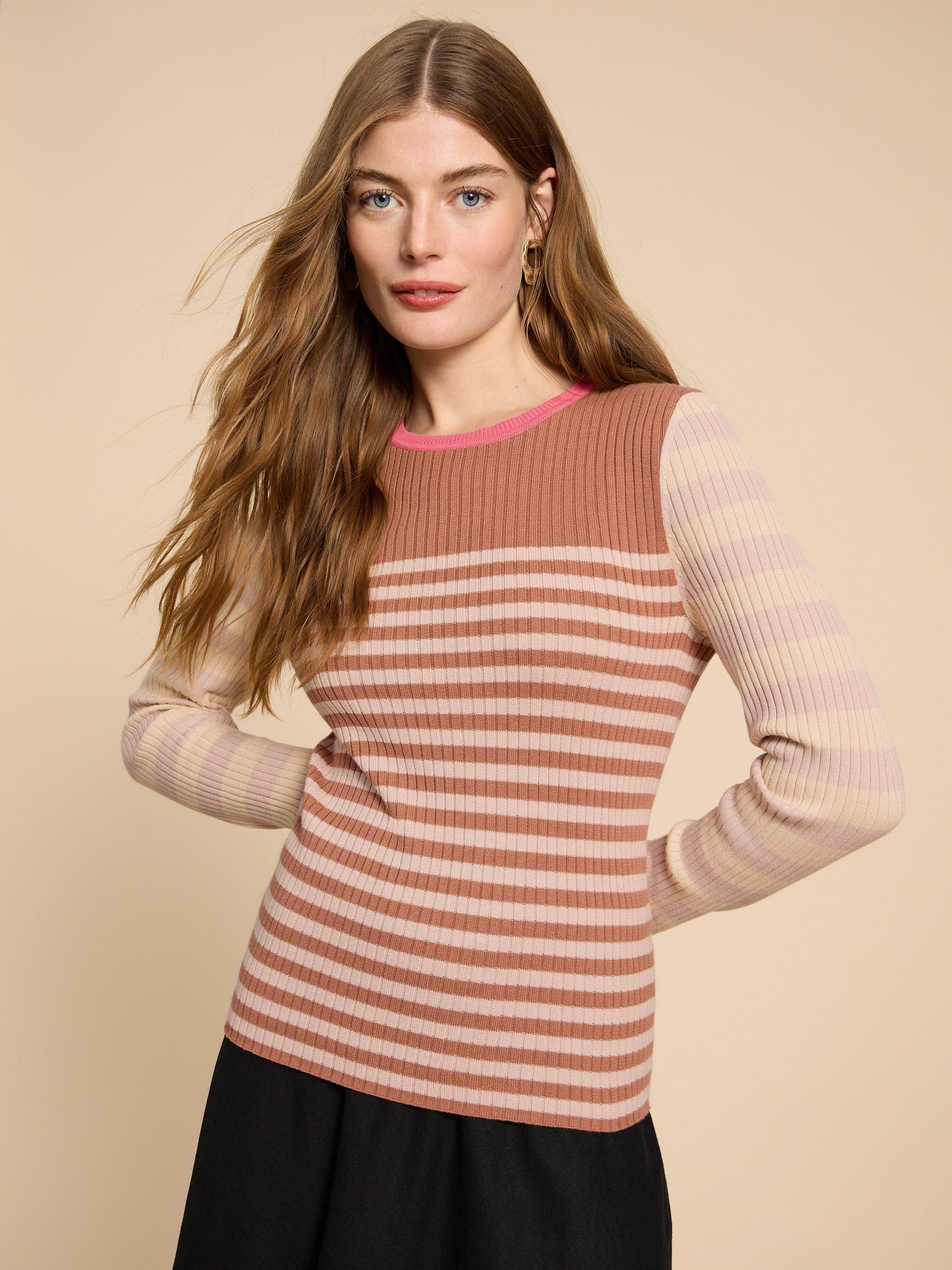 SKINNY RIB CREW NECK JUMPER in NATURAL MULTI | White Stuff