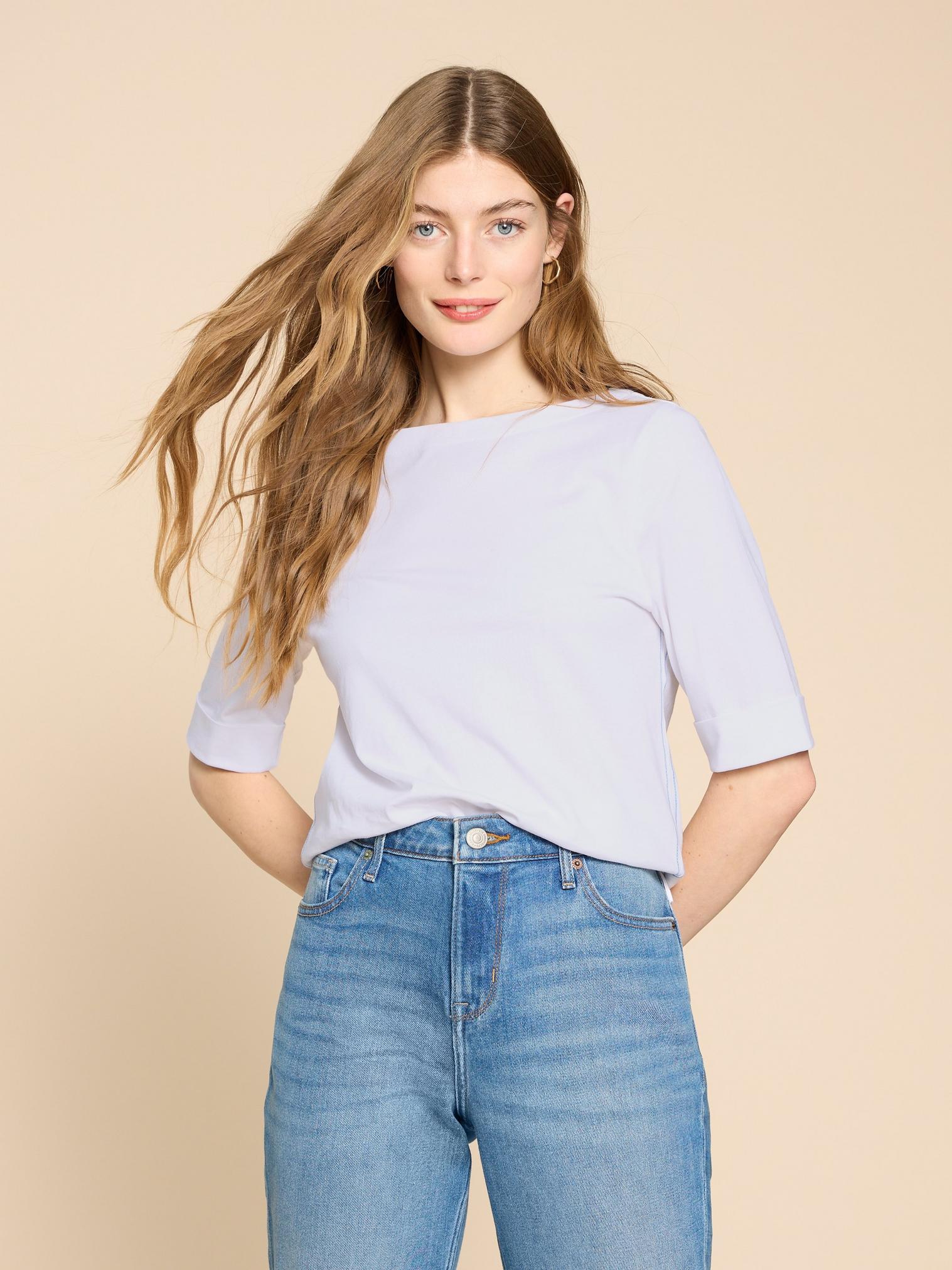 SYDNEY BOAT NECK TEE in BRILLIANT WHITE | White Stuff