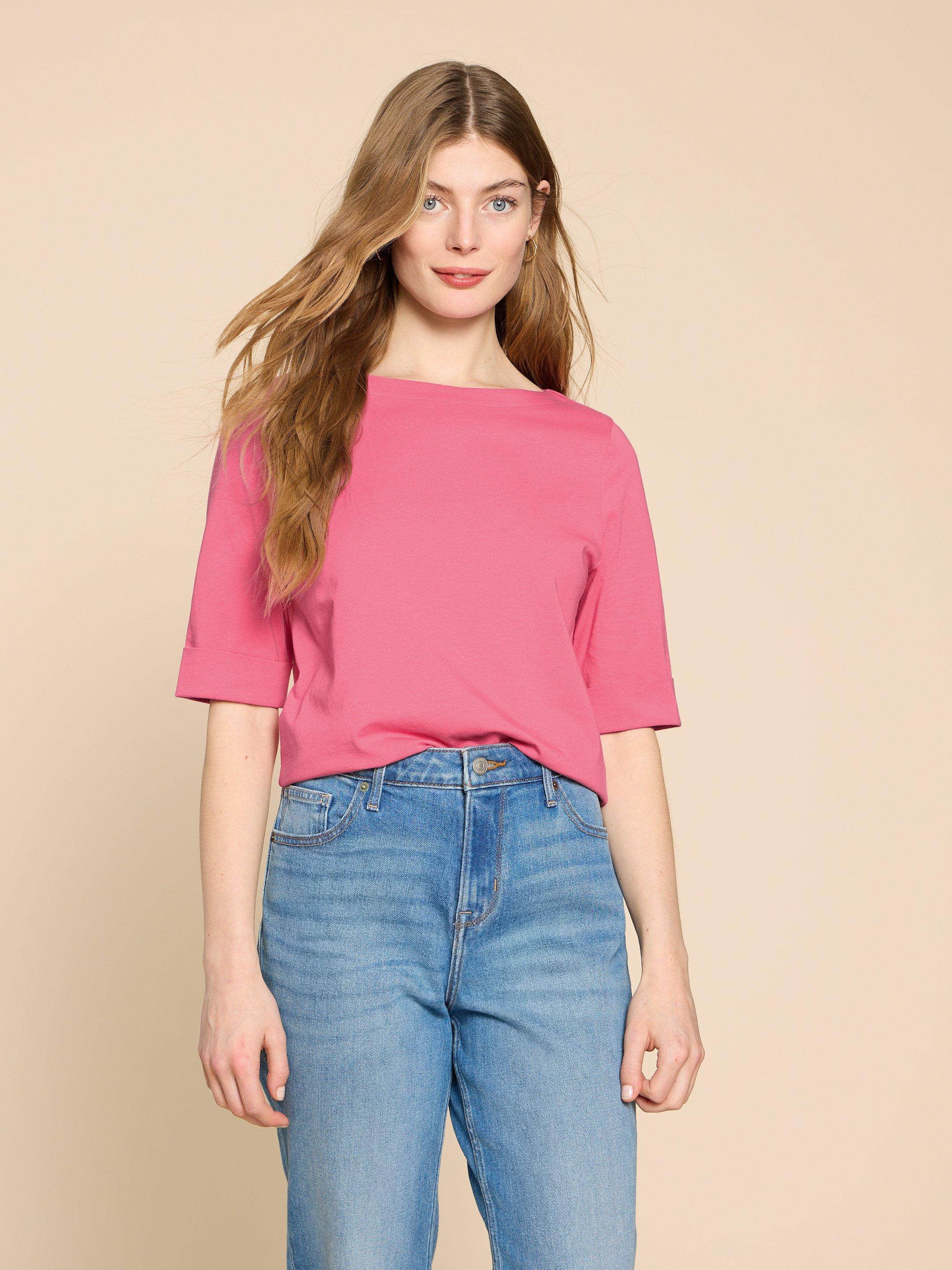 SYDNEY BOAT NECK TEE in BRIGHT PINK | White Stuff