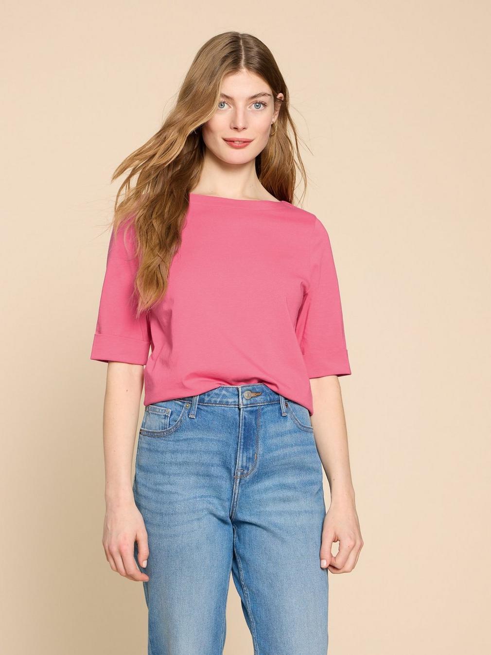 SYDNEY BOAT NECK TEE in BRIGHT PINK | White Stuff