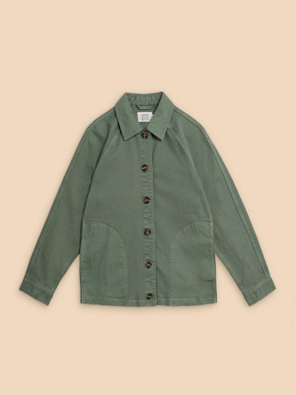 Eden Denim Relaxed Jacket in MID GREEN | White Stuff