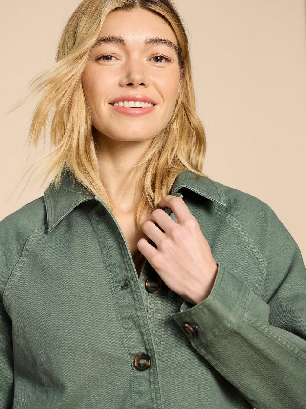 Eden Denim Relaxed Jacket in MID GREEN | White Stuff